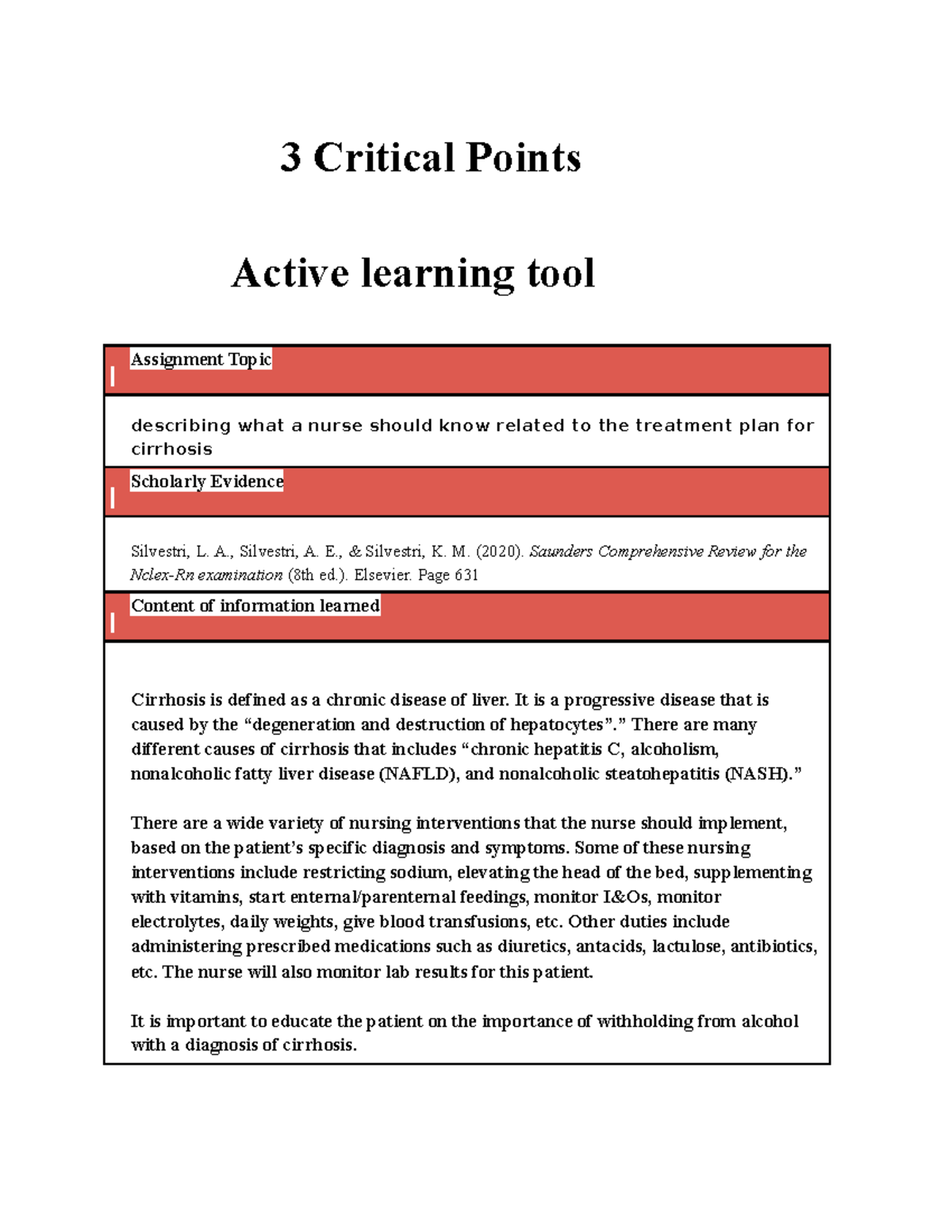Critical Point Assignment - 3 Critical Points Active learning tool Assignment Topic describing ...