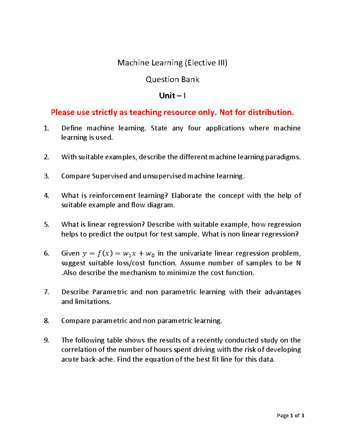 Machine Learning-Question Bank-Unit I - Page 1 of 3 Machine Learning ...