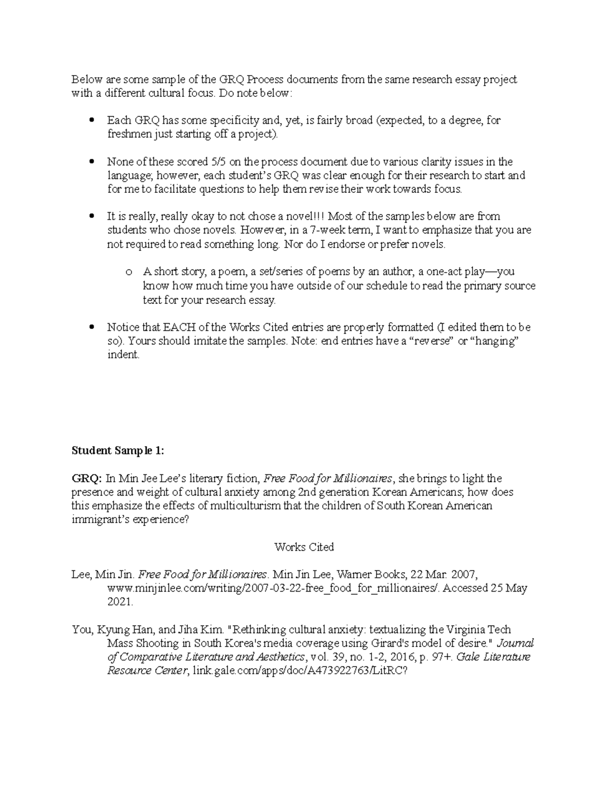 Samples for GRQ for 1020 - Below are some sample of the GRQ Process ...