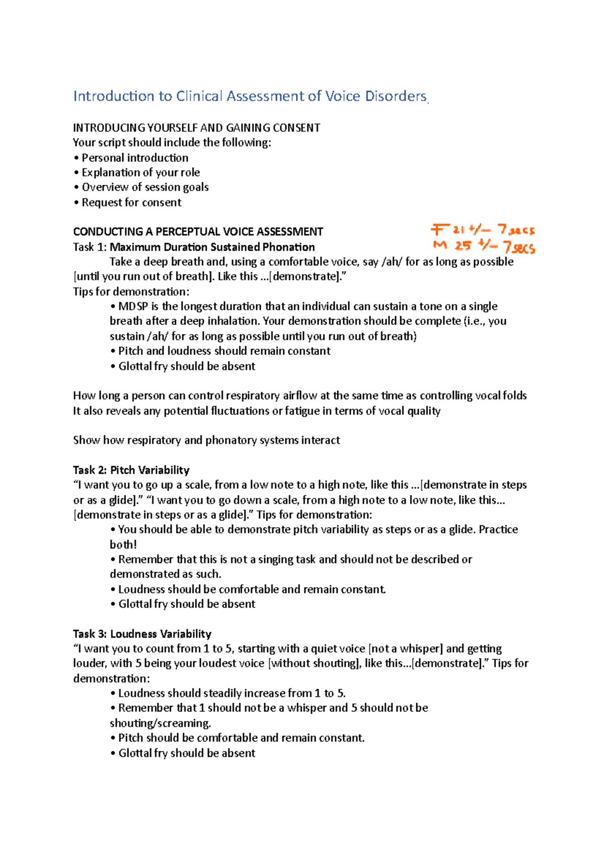 Week 3 Lecture Voice Assessment - Introducton to Clinical Assessment of ...