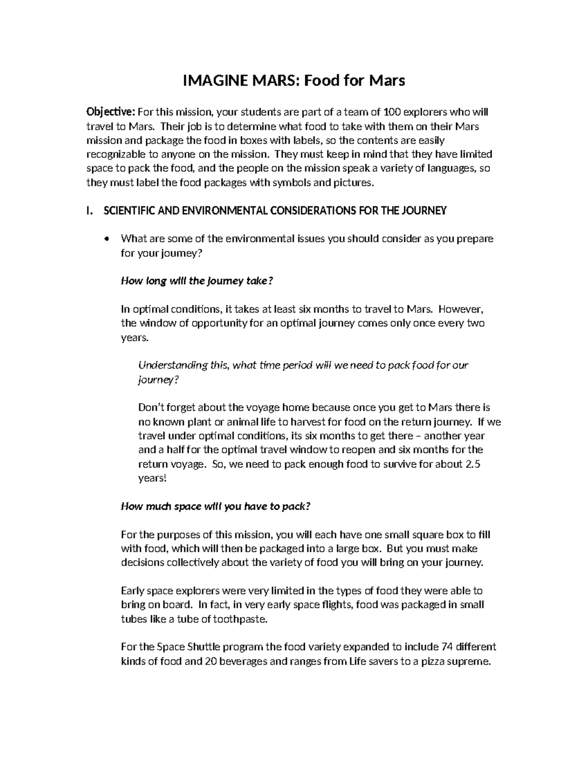 Food for Mars - This is food for Mars. - IMAGINE MARS: Food for Mars ...