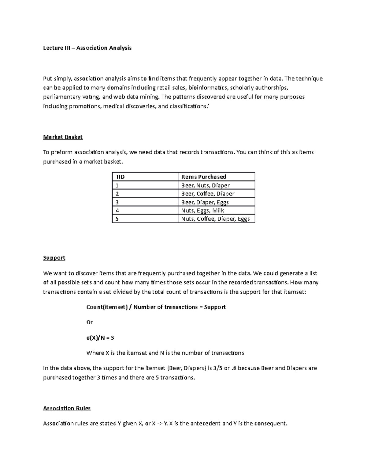 Lecture III - Association for Data Mining - Lecture III – Association ...
