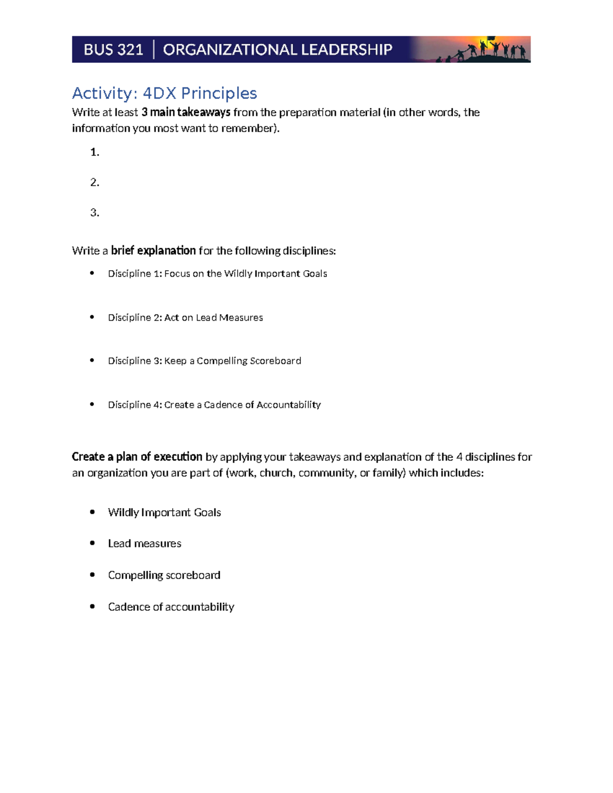 Bus321 document activity 4DX principles - Activity: 4DX Principles ...