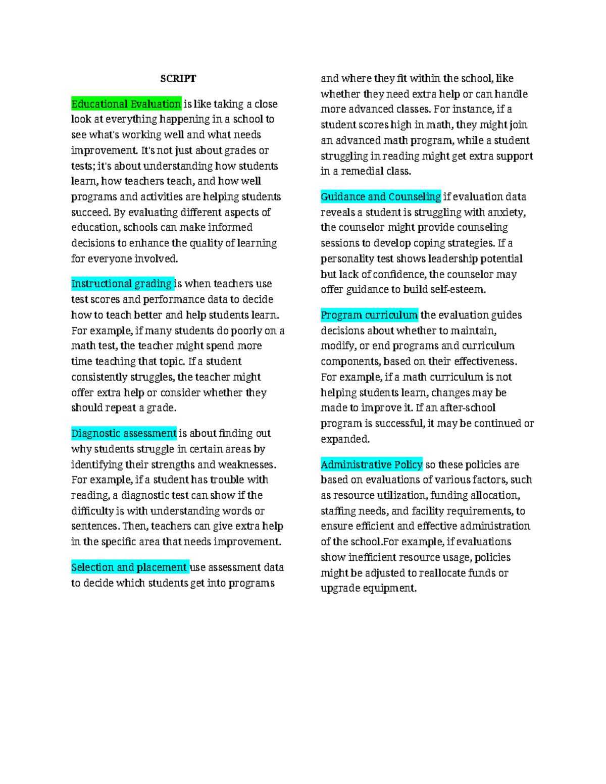 Script - Summary BEED - Major in General Education - SCRIPT Educational ...