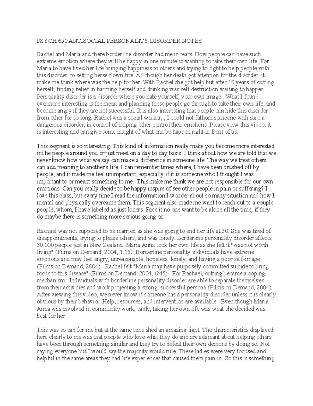 PSYCH 650 Antisocial Personality Disorder Notes - PSYCH 650 ANTISOCIAL ...