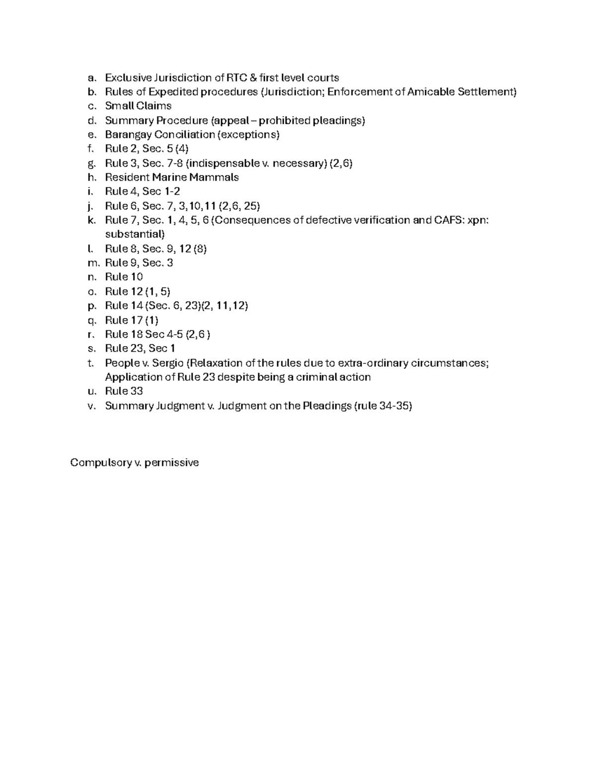 Rem rev prelims coverage - a. Exclusive Jurisdiction of RTC & first level courts b. Rules of ...