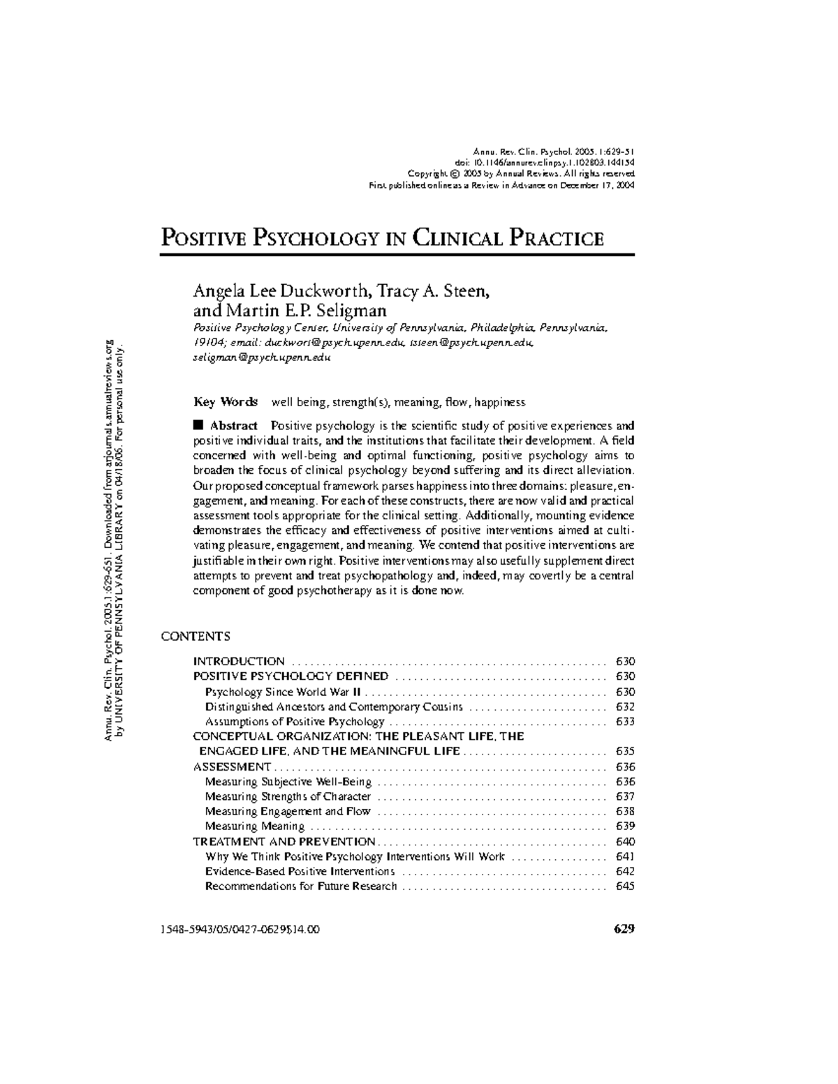 Positive Psychology in Clinical Practice - Annu. Rev. Clin. Psychol ...