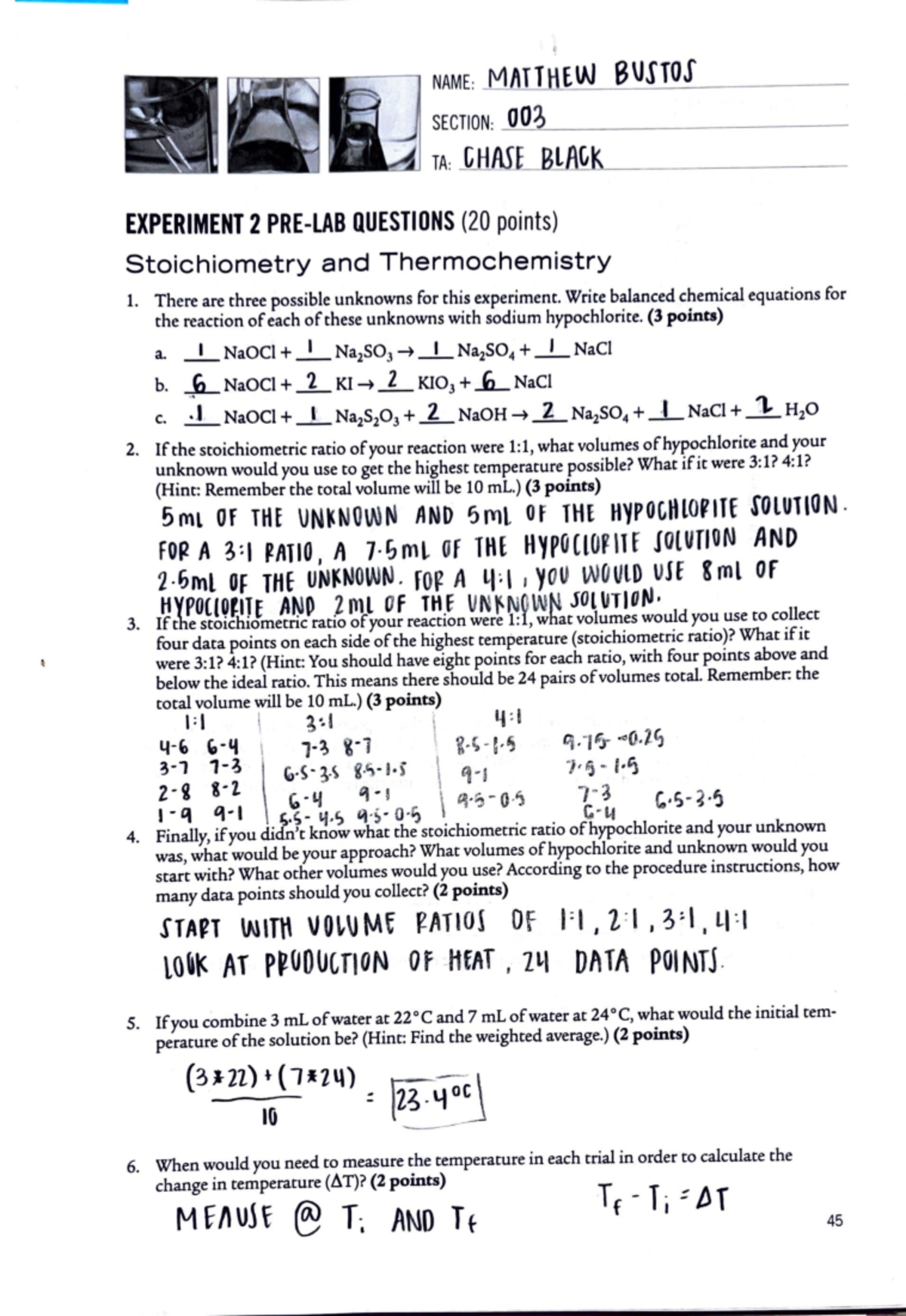 PRE LAB 2 - CHEM 107 - MCBA -. NAME: MATTHEW BUSTOS SECTION: -"-"- 001 ...