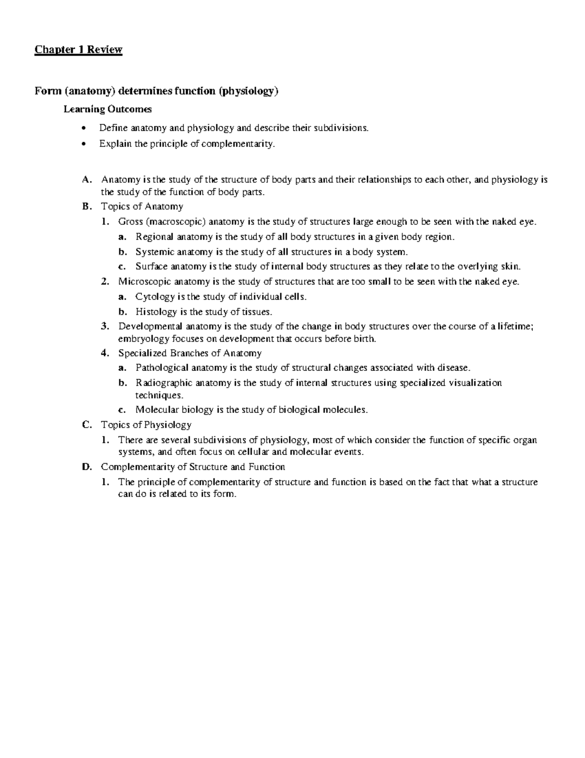 AP ch 1 review - notes - Chapter 1 Review Form (anatomy) determines ...