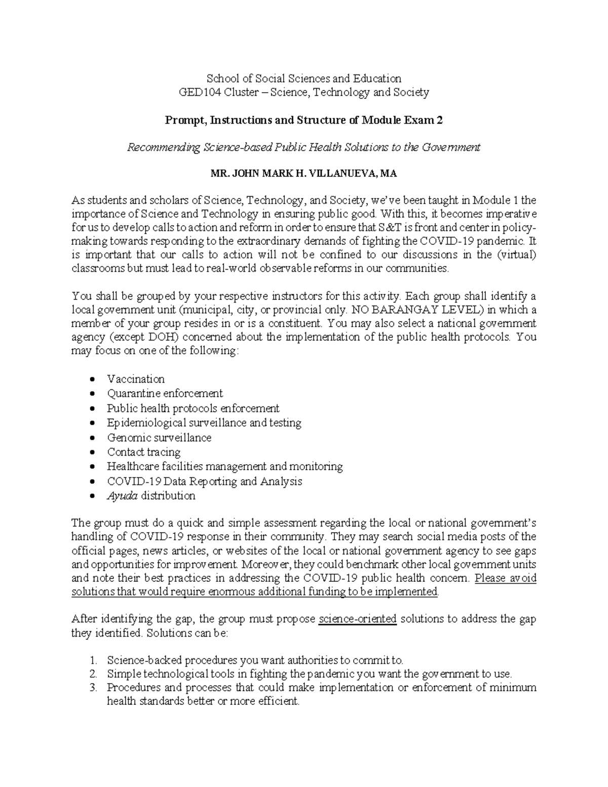 Module 2 Exam Prompt and Instructions 2021 - School of Social Sciences ...