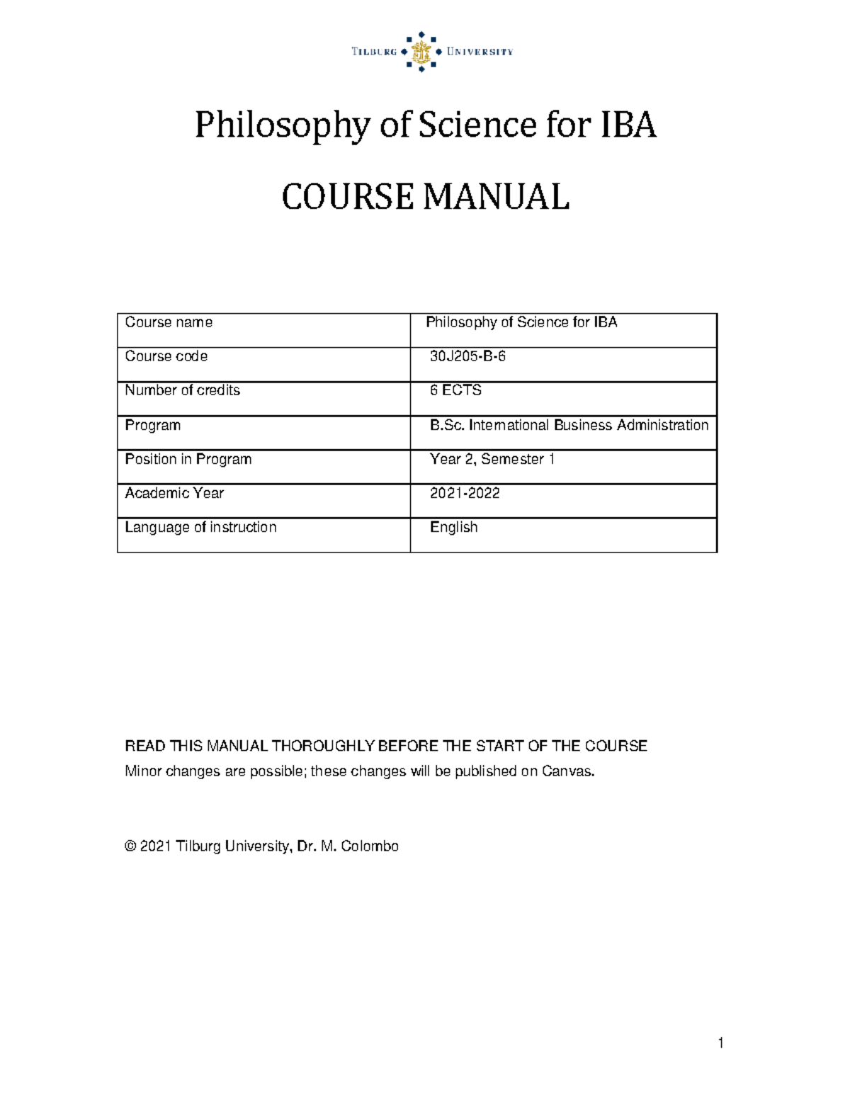 Phil Sci IBA Course Manual 21-22 - Philosophy of Science for IBA COURSE ...