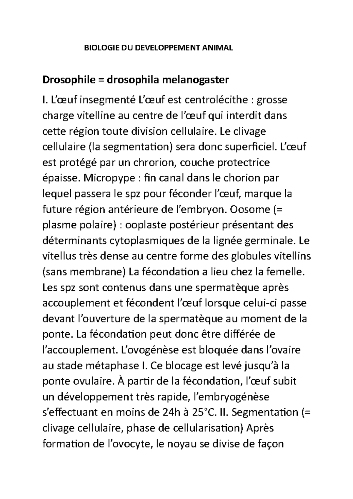 Drosophile BOA - Notes de cours 3 - BIOLOGIE DU DEVELOPPEMENT ANIMAL ...