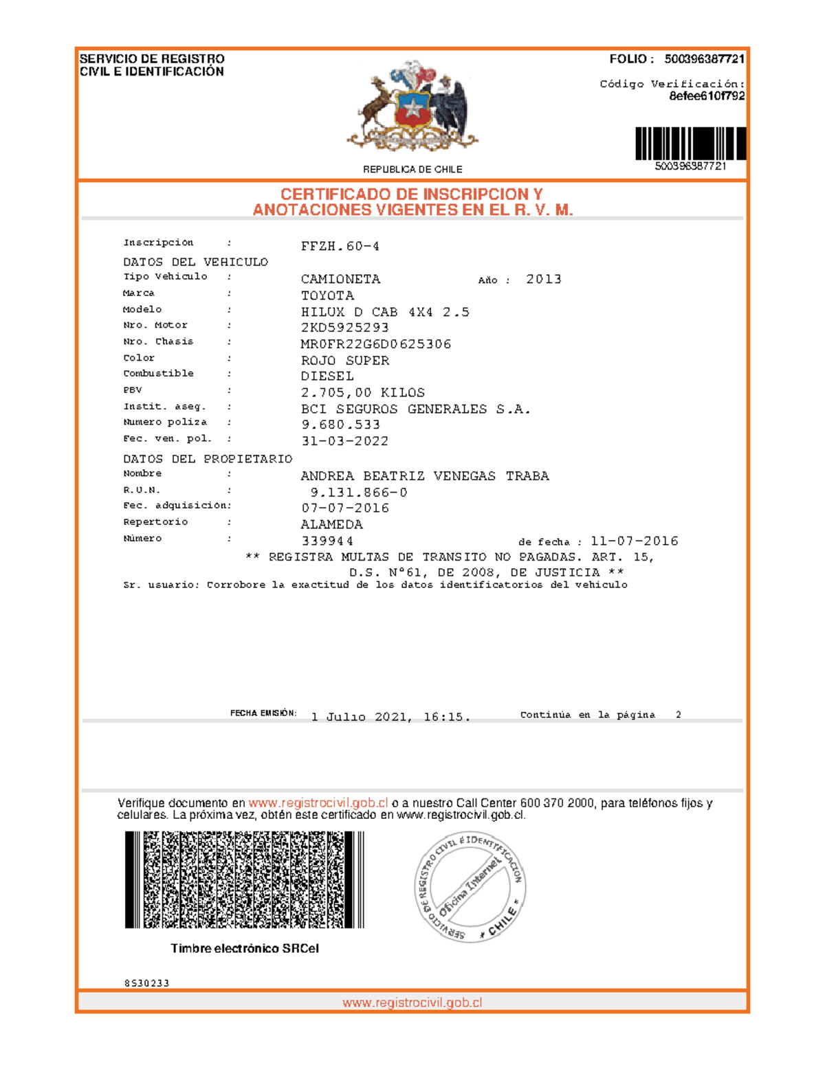 Descargar PDF - ejercicio - SERVICIO DE REGISTRO CIVIL E IDENTIFICACIÓN REPUBLICA DE CHILE FOLIO ...