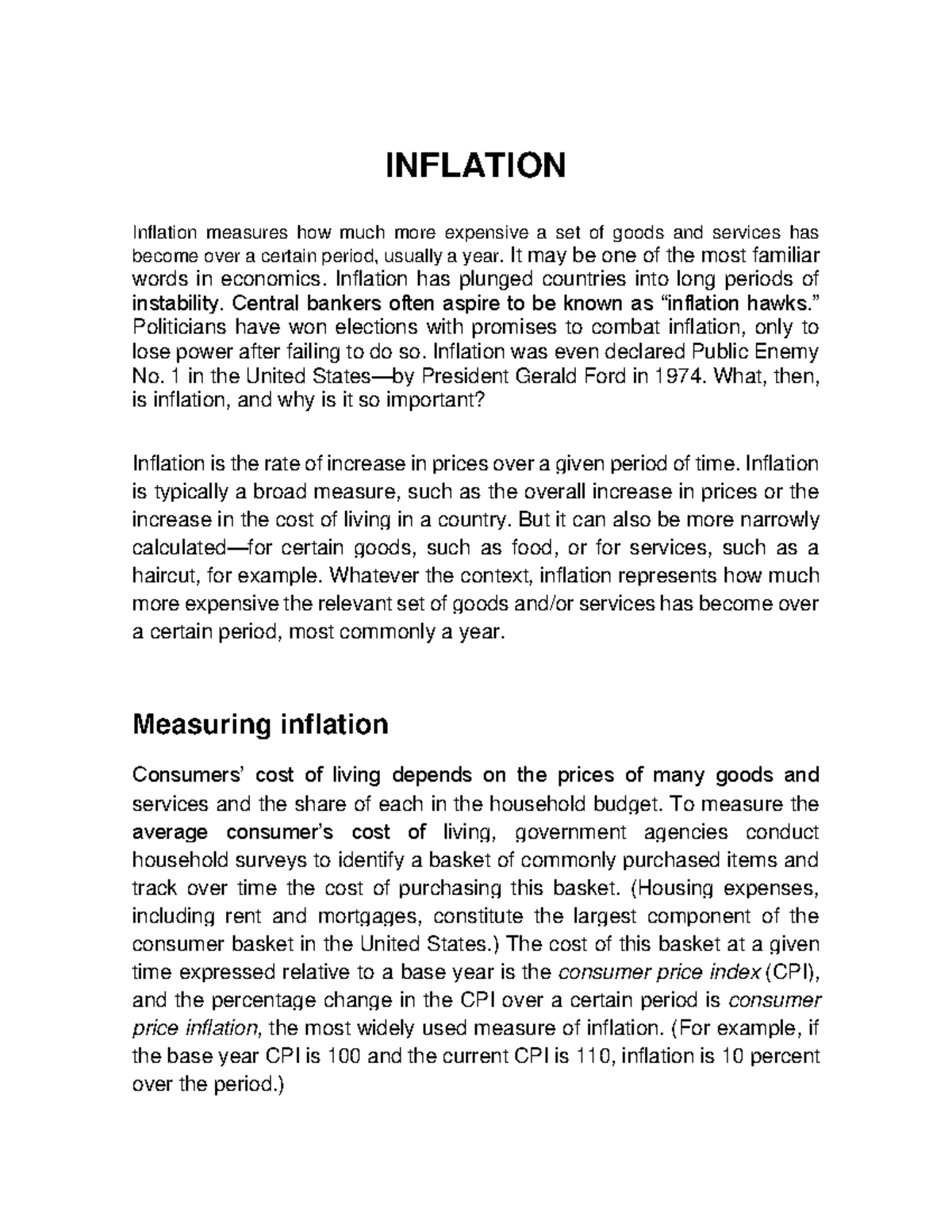 Inflation - Lectura sobre la inflación en inglés - INFLATION Inflation ...