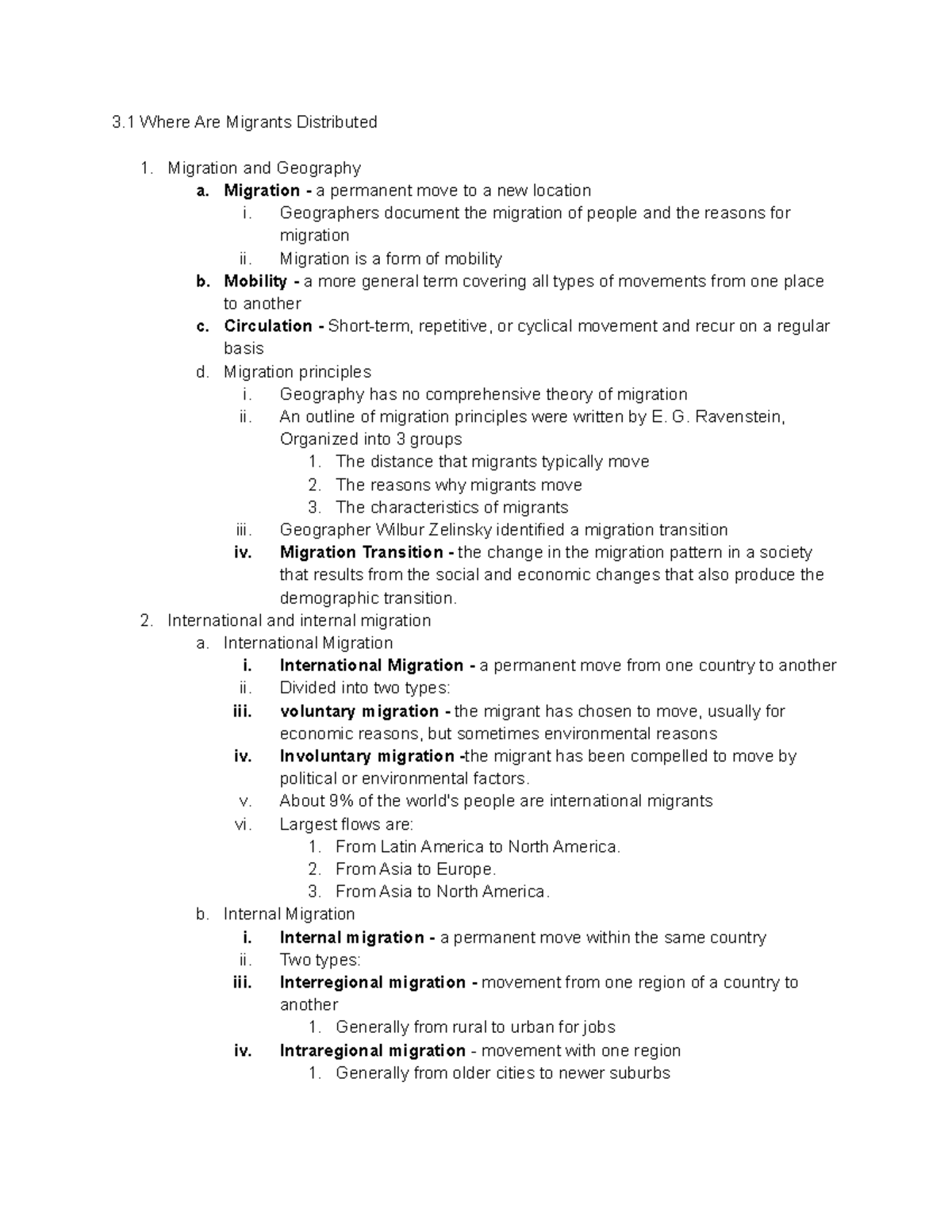 APHu G Chapter 3 Notes - 3 Where Are Migrants Distributed Migration and ...