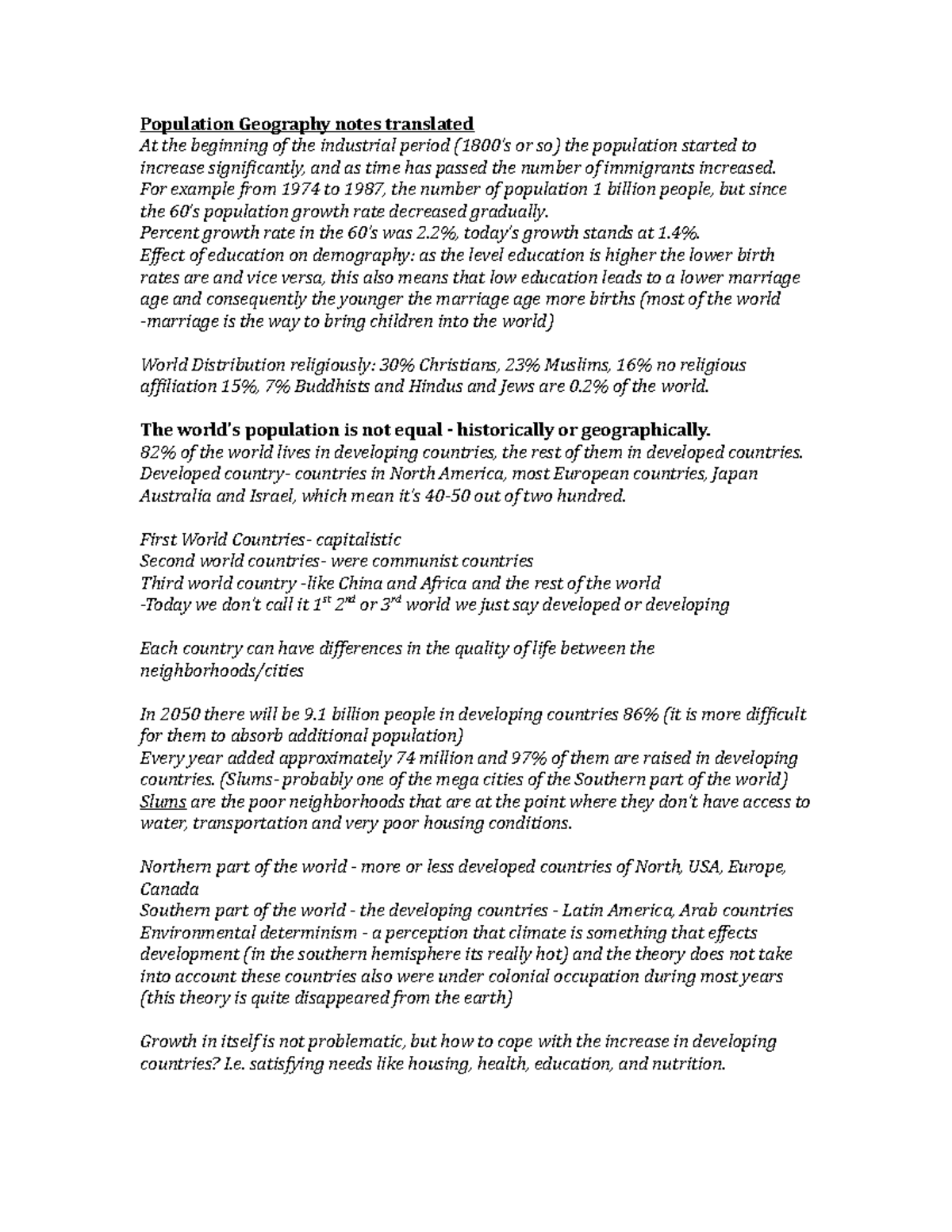 Population Geography Class summary notes translated - Population ...