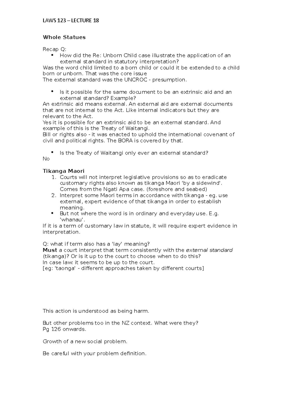 LAWS 123 – Lecture 18 - LAWS 123 – LECTURE 18 Whole Statues Recap Q: How did the Re: Unborn ...