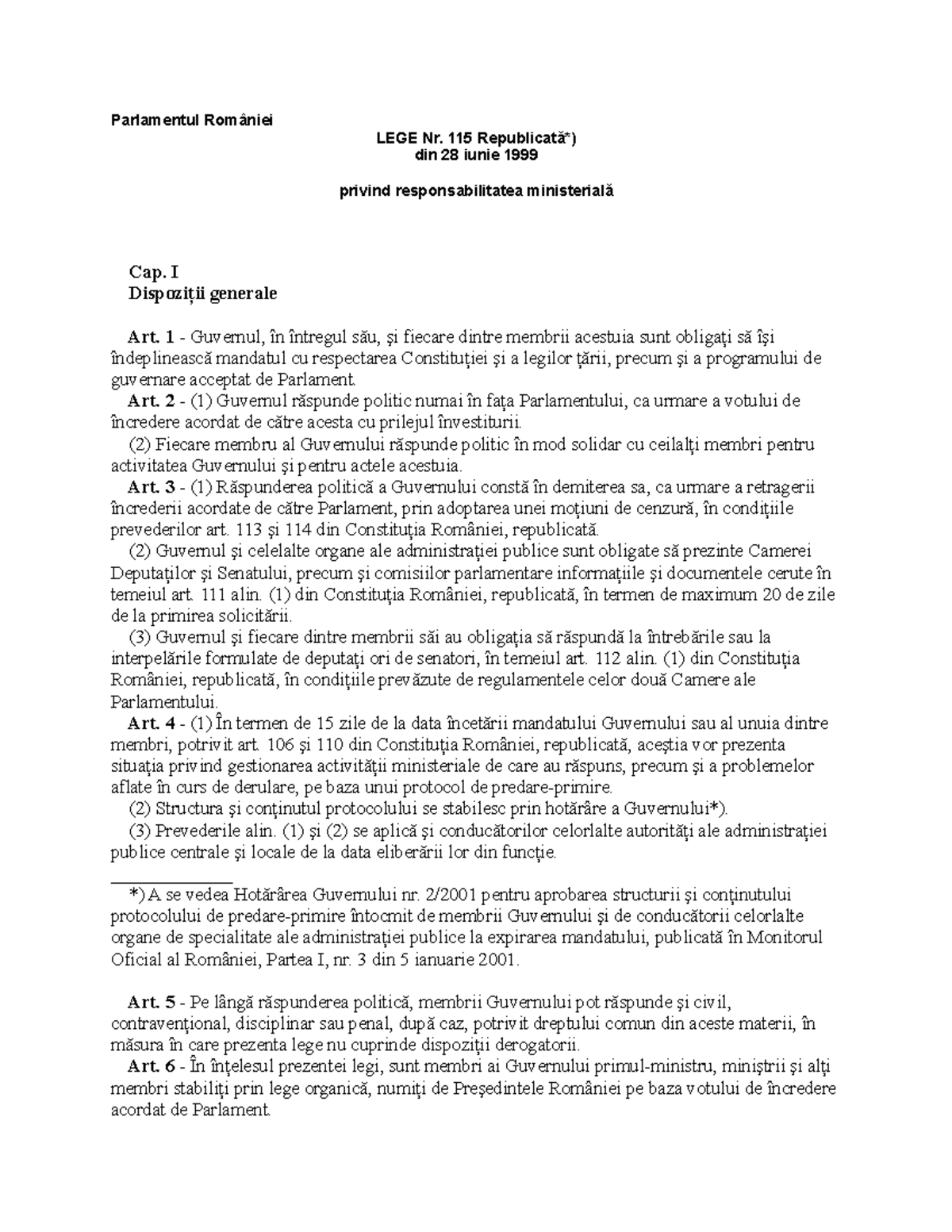 Responsabilitatea ministeriala - Parlamentul României LEGE Nr. 115 ...