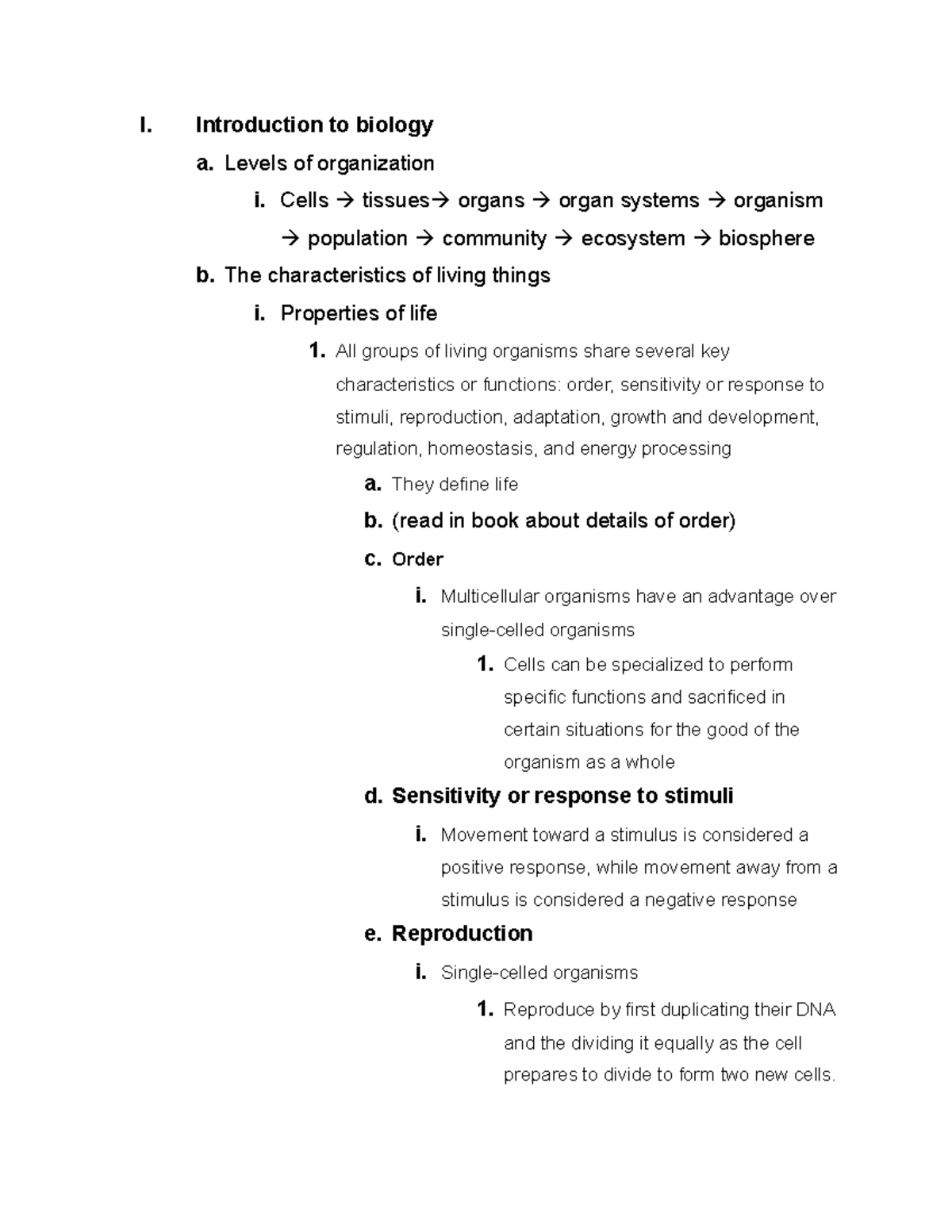 Introduction to biology study guide (midterm) - I. Introduction to ...