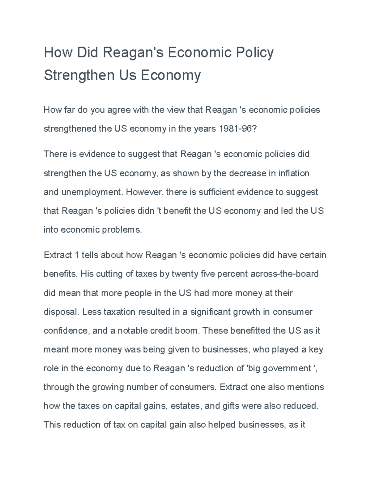 How Did Reagan's Economic Policy Strengthen Us Economy - However, there ...