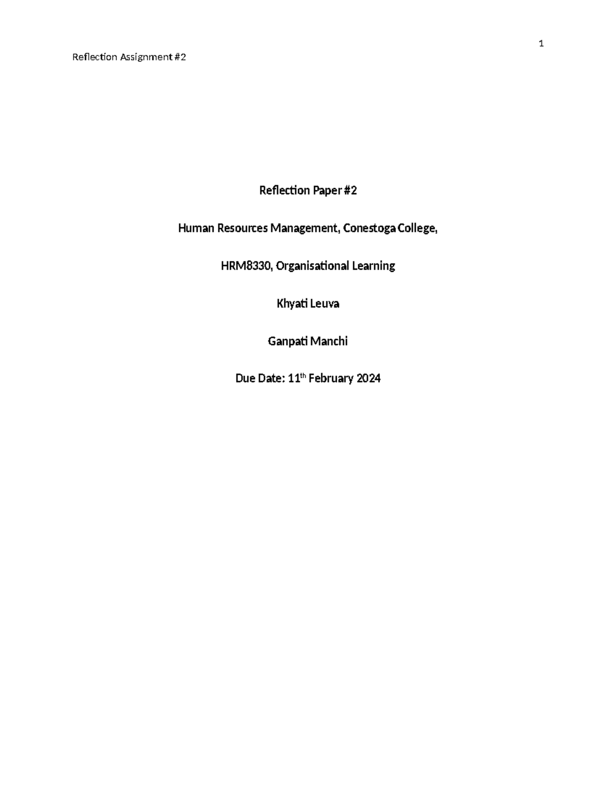 OL Assignment 2 - Reflection Assignment Reflection Paper Human ...