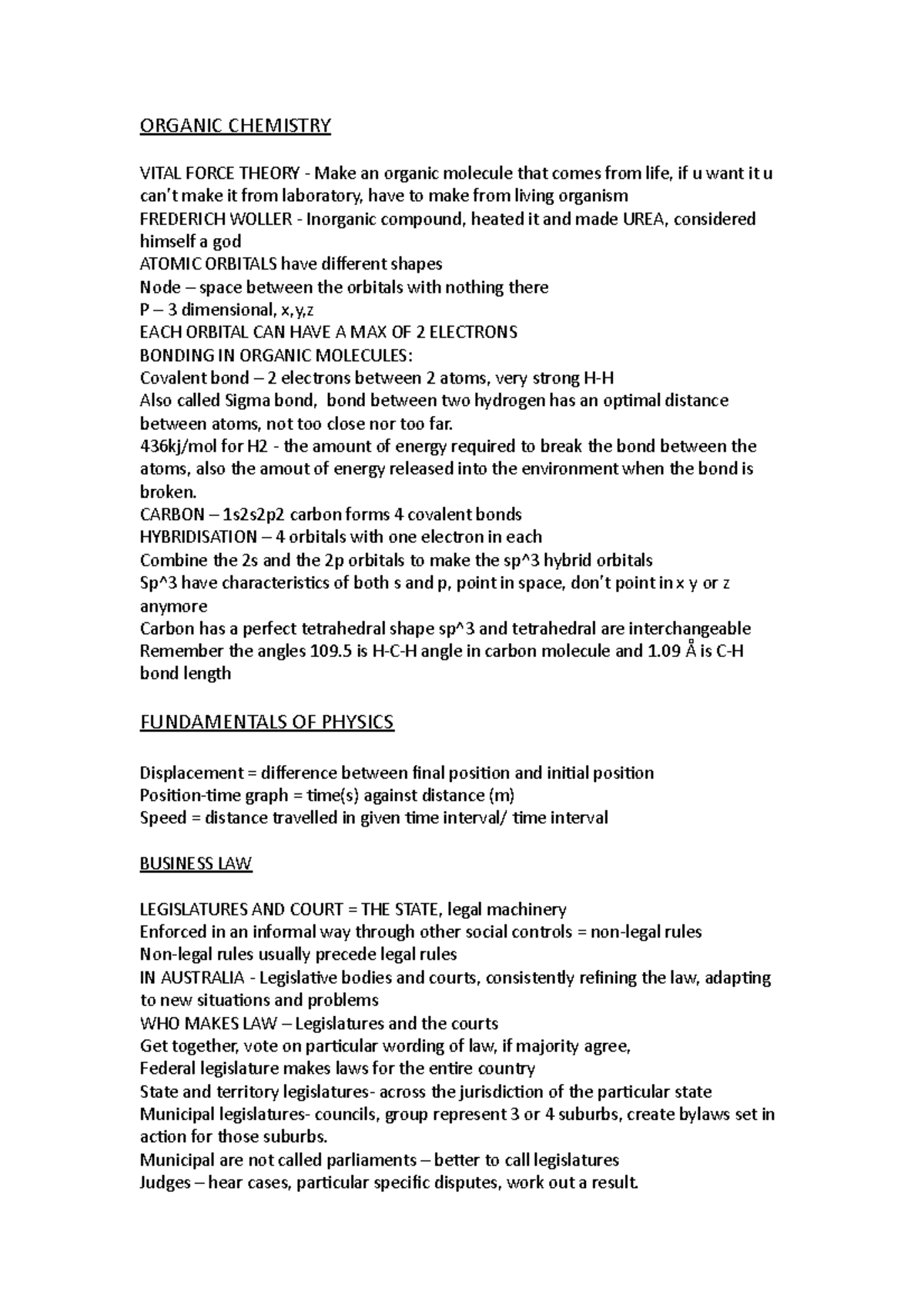 UNI Notes - the good sh-it - ORGANIC CHEMISTRY VITAL FORCE THEORY ...