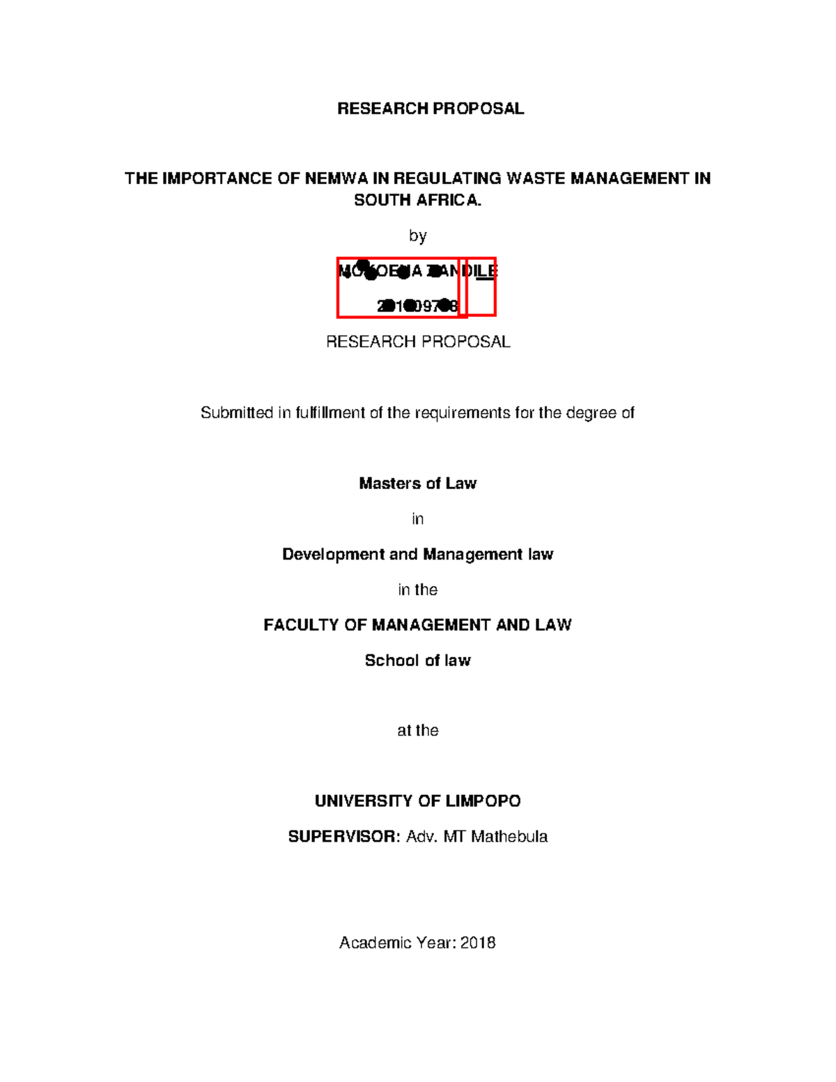 Research Proposal eample - RESEARCH PROPOSAL THE IMPORTANCE OF NEMWA IN ...
