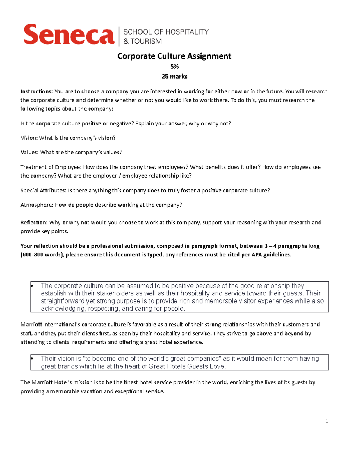 Corporate Culture Reflection - Corporate Culture Assignment 5% 25 marks ...