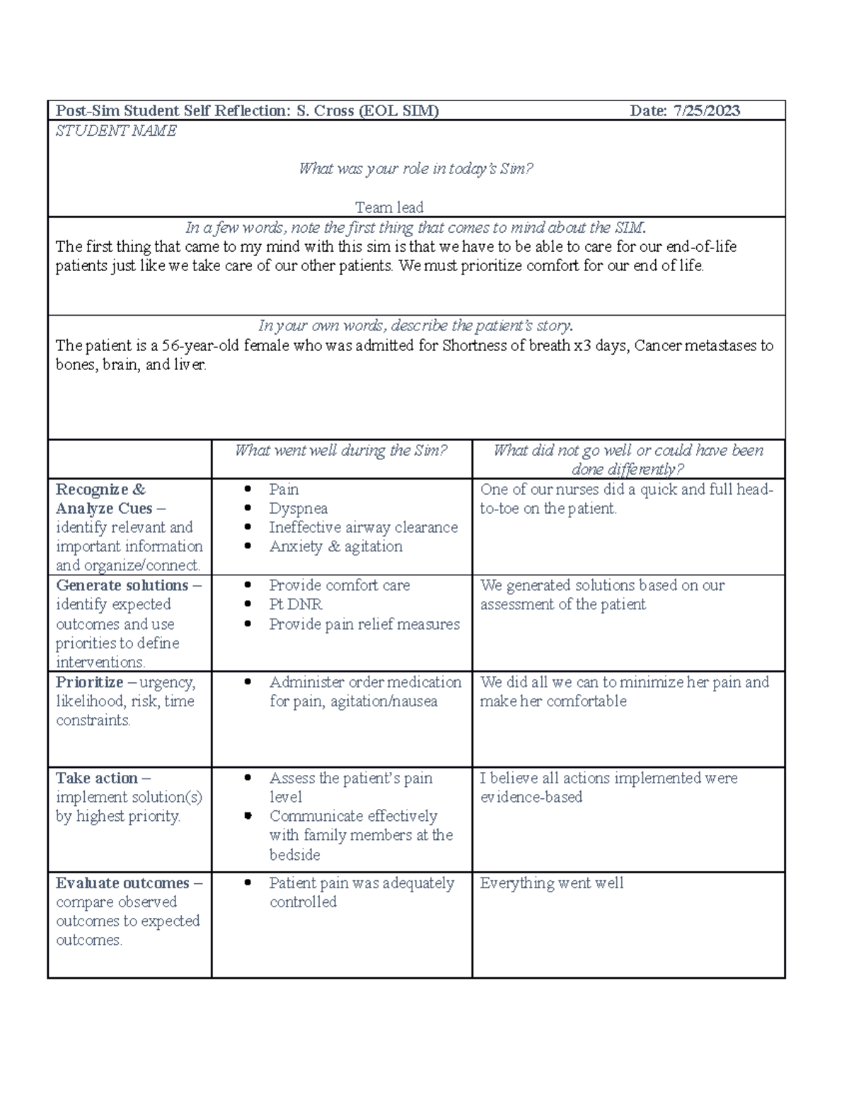 CLINICAL REFLECTION - NRSE4570 - ETSU - Studocu