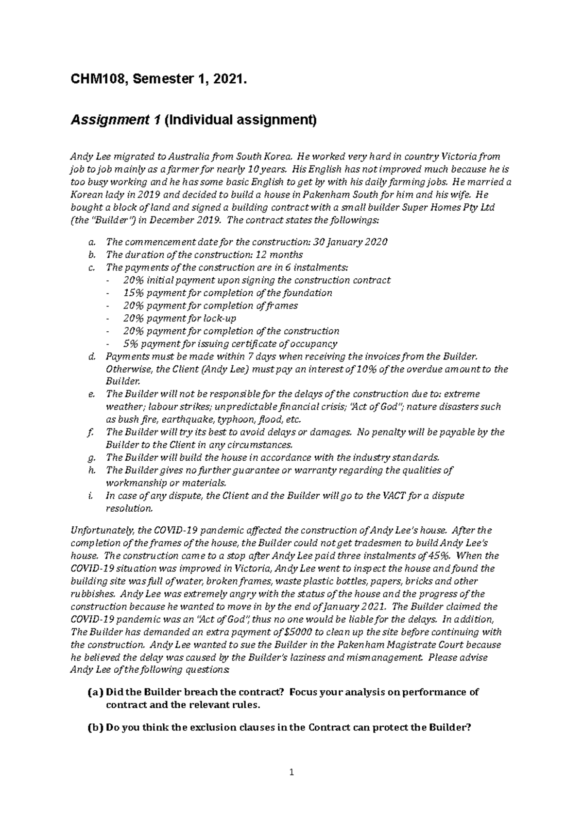 2021- Individual Assignment - CHM108, Semester 1, 2021. Assignment 1 (Individual assignment ...