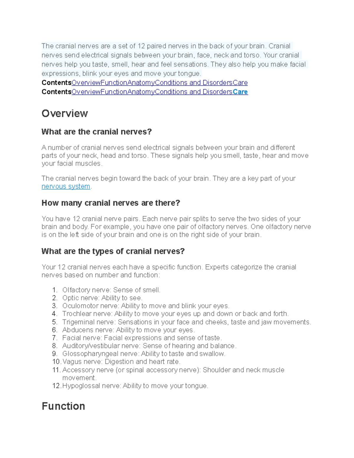 Cranial nerves - NOTES - The cranial nerves are a set of 12 paired ...