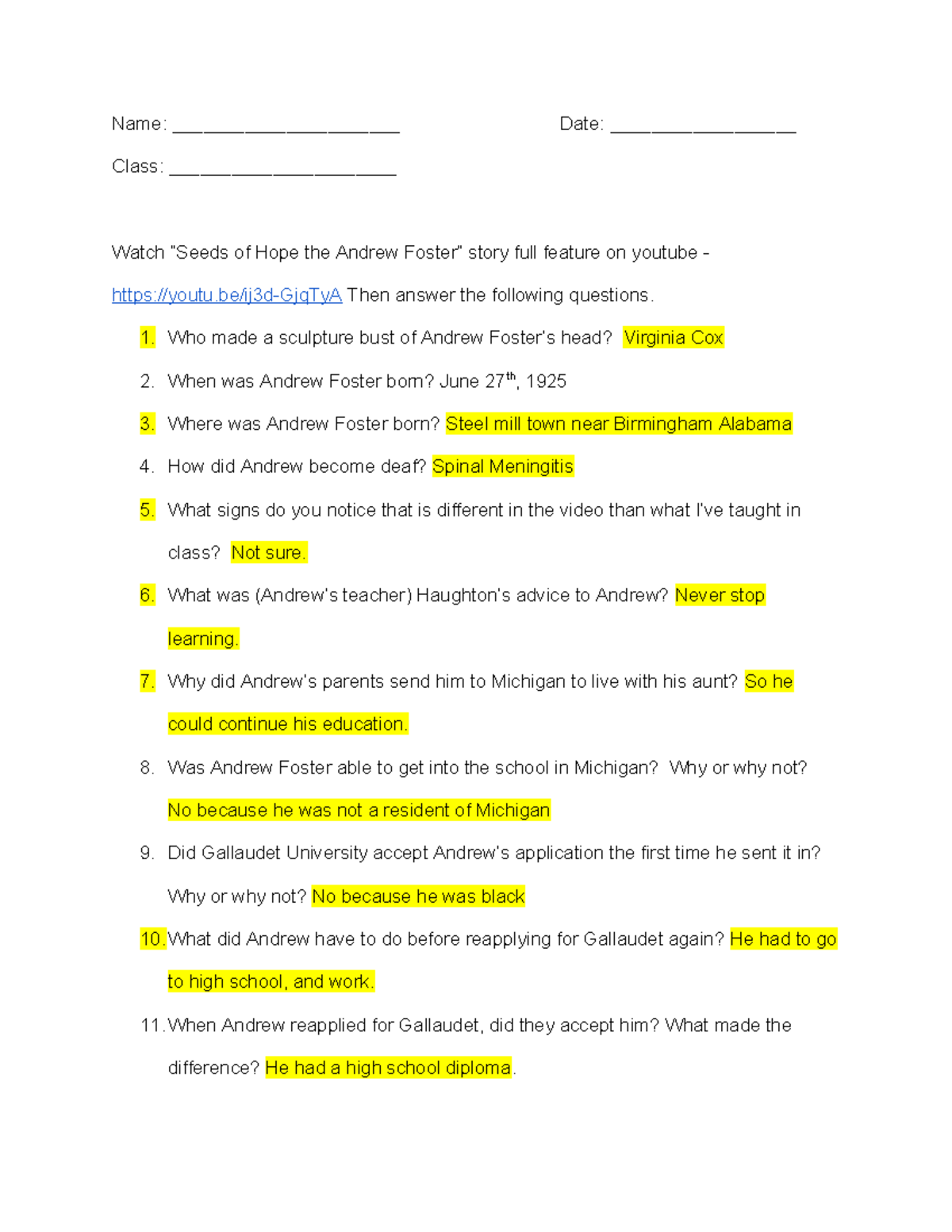 Andrew Foster - Class work - Name: ______________________ Date ...