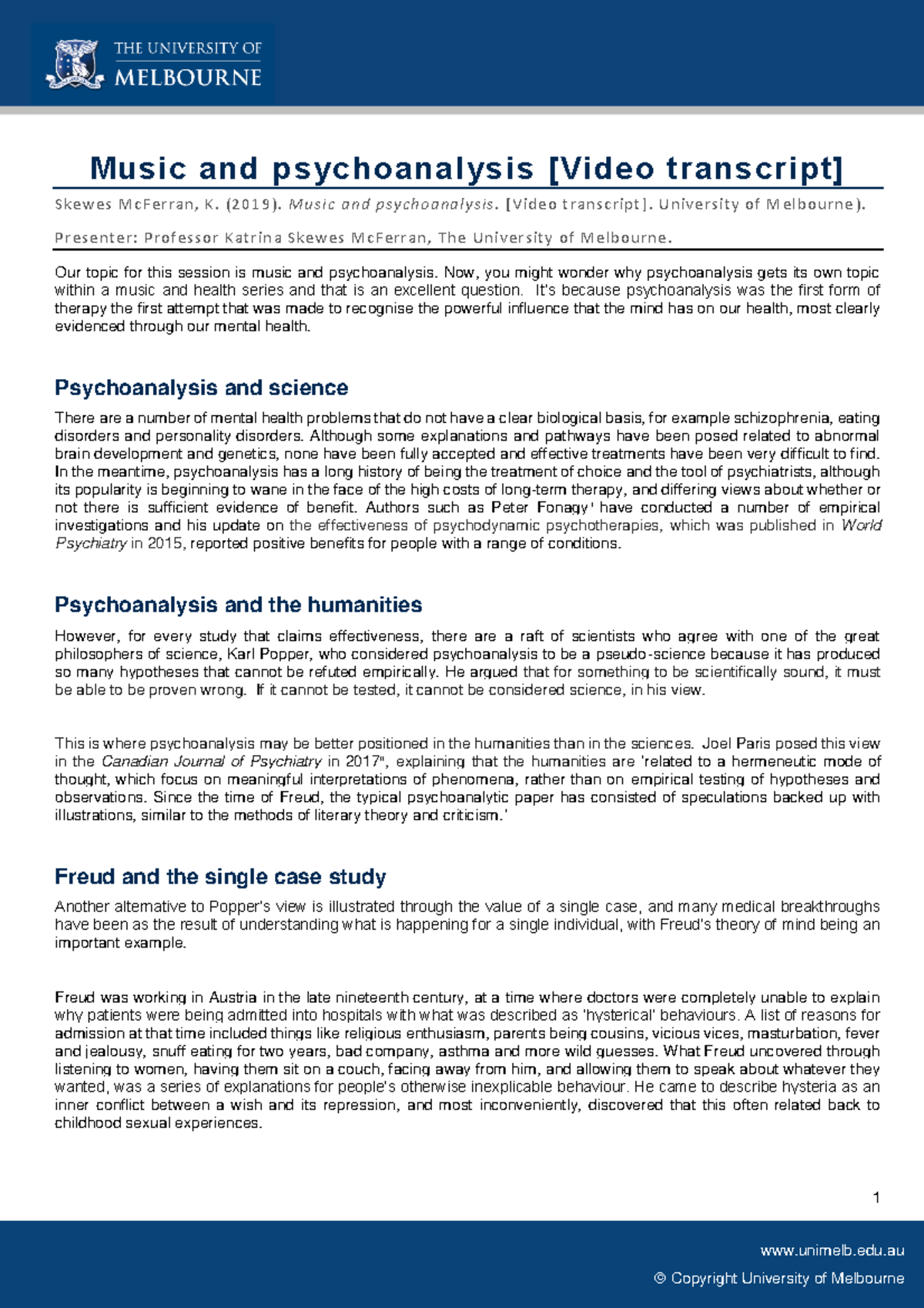MUSI2015 0 Music and psychoanalysis - Video transcript - unimelb.edu ...