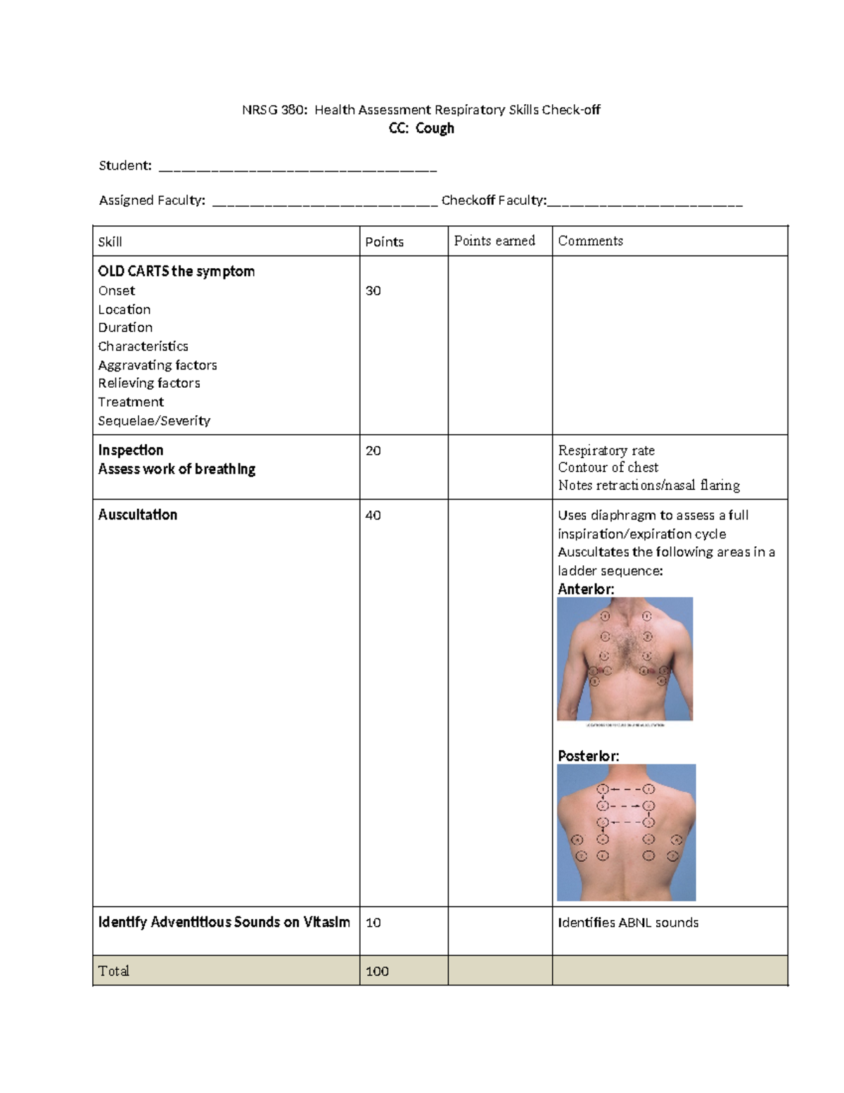 Resp checkoff 2019 revised-1-3 - NRSG 380: Health Assessment ...
