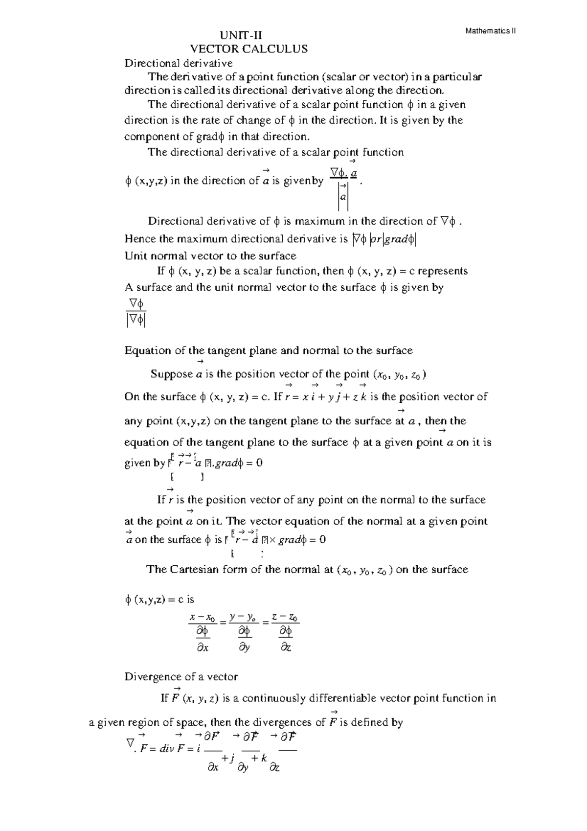 M2(U2) - Mathematics (Level2) Lecture Notes - UNIT-II VECTOR CALCULUS ...