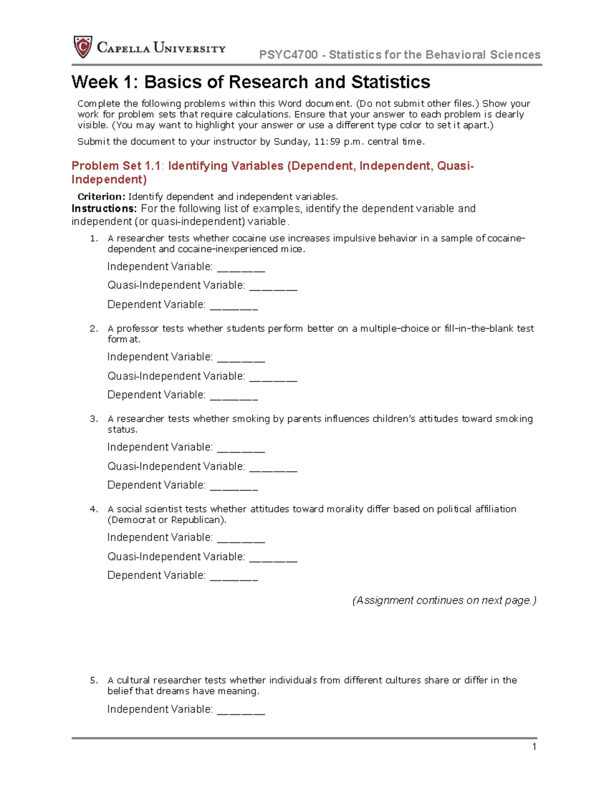 Week 1 - Stats review - PSYC4700 - Statistics for the Behavioral ...