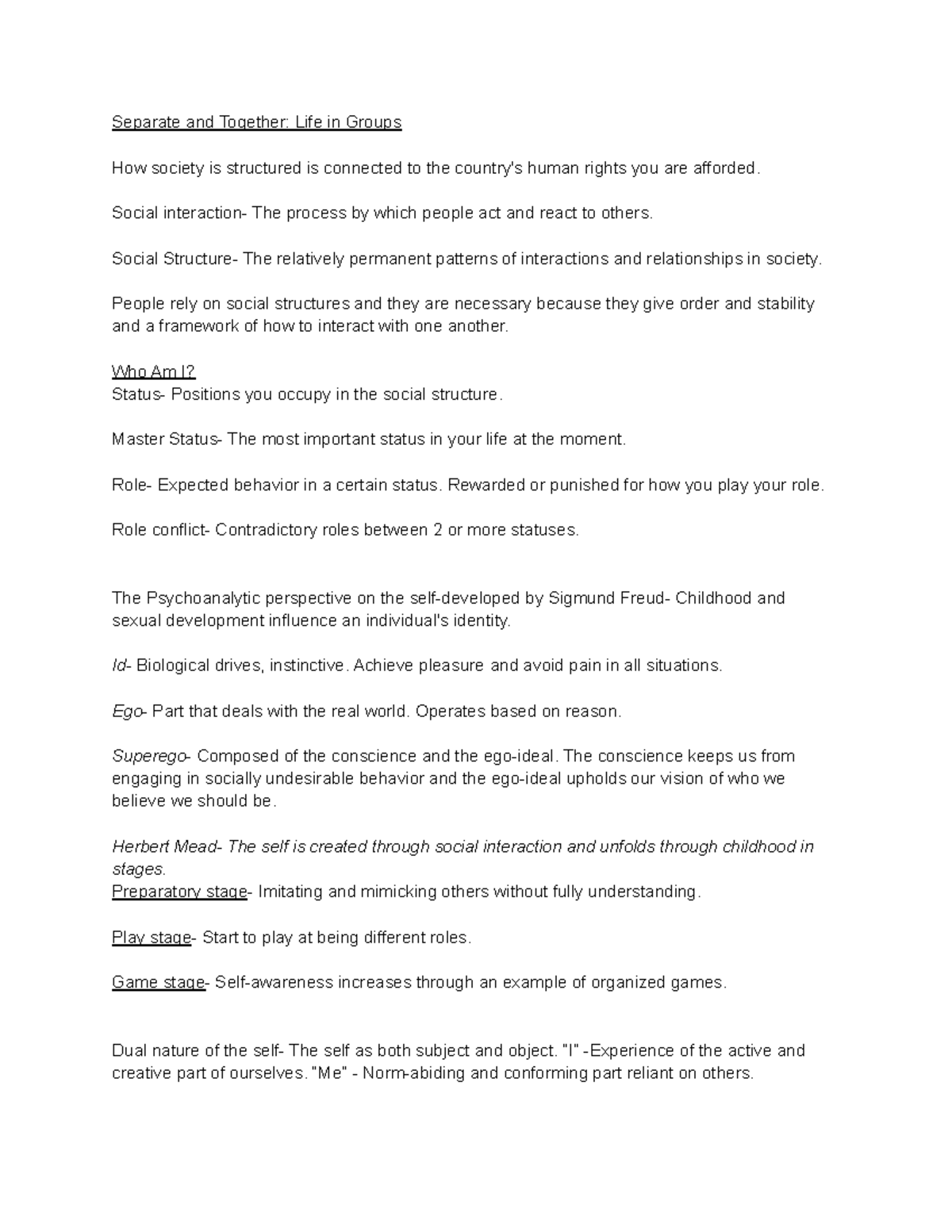 Intro to Sociology Lecture Notes 3 - Separate and Together: Life in ...