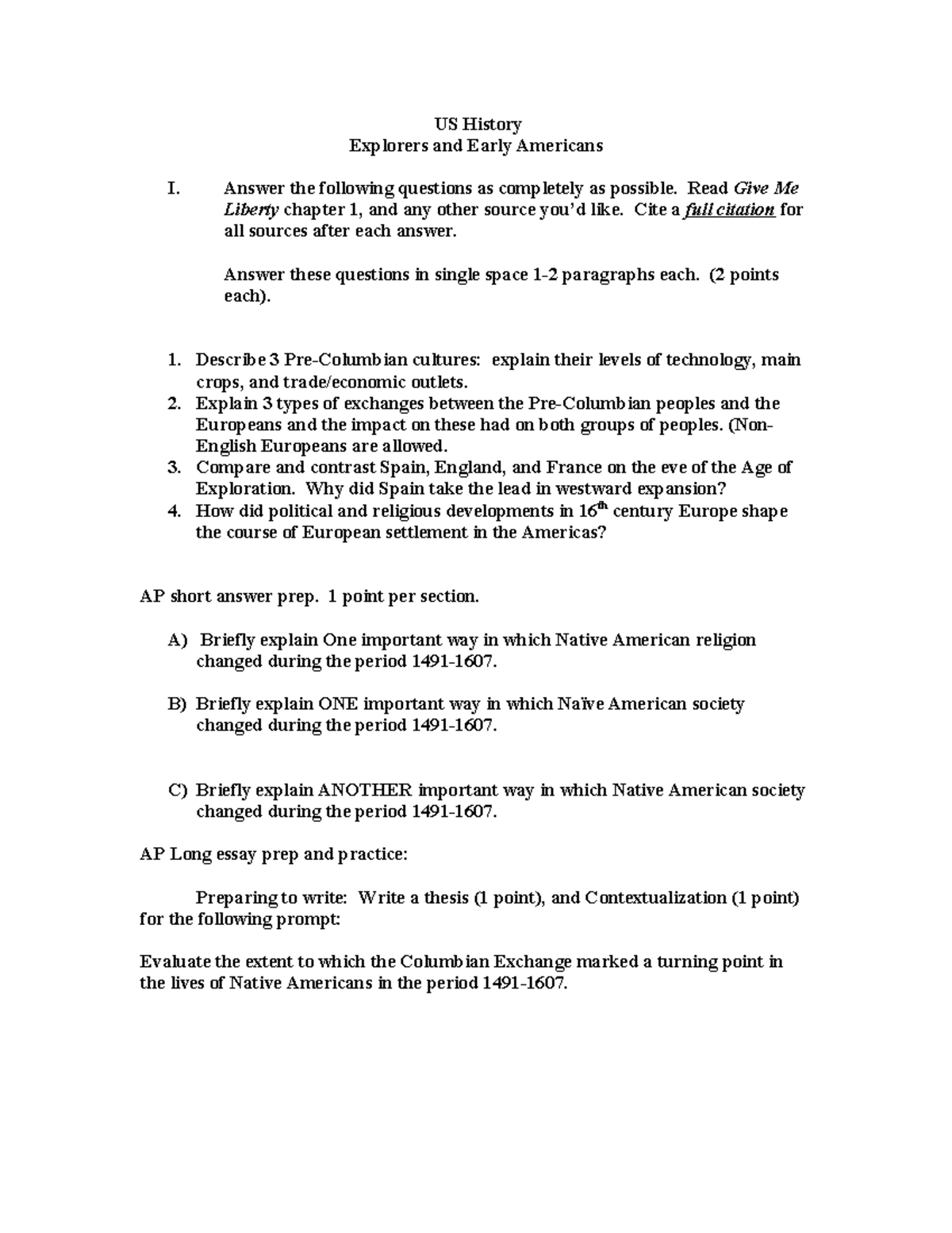 AP US History explorers and Americans - US History Explorers and Early ...