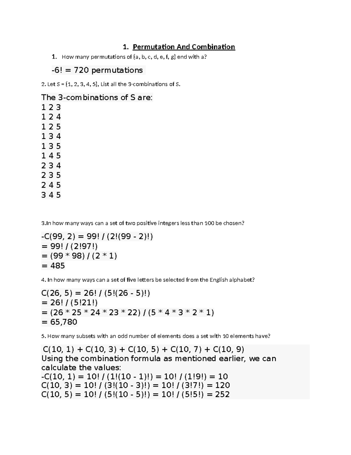 Ques And Answ 1 Permutation And Combination 1 How Many Permutations Of A B C D E F G