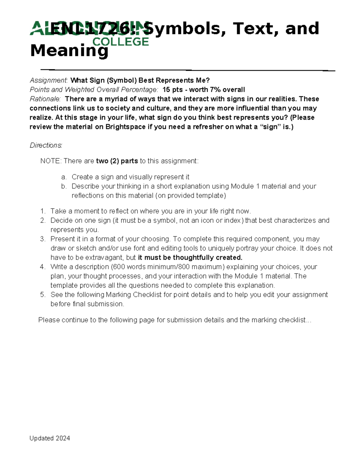 Assignment #1 - What Sign Best Represents Me 2024 - ENL1726: Symbols ...