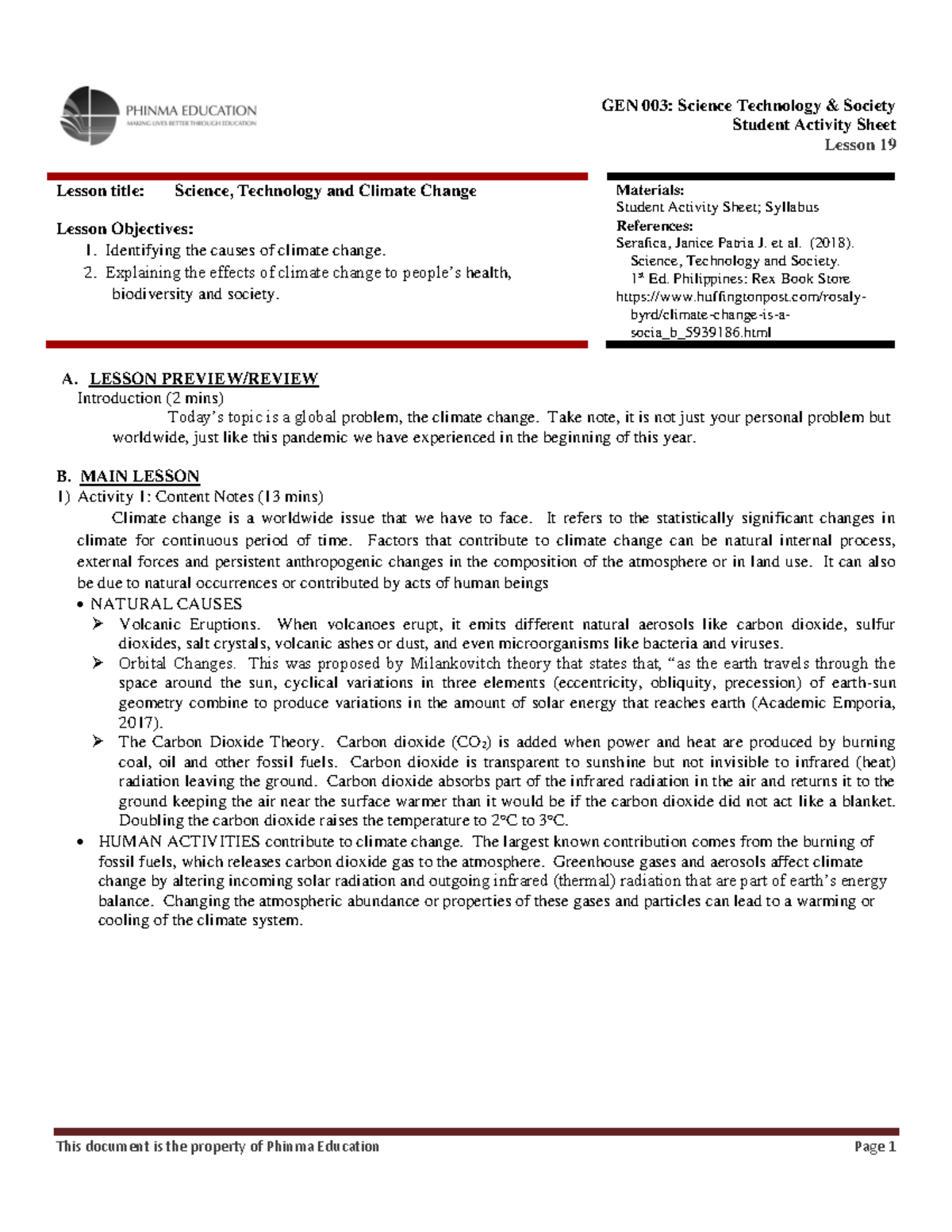 Gen 003 - GEN 003 SAS19 - Student Activity Sheet Lesson 19 Lesson title ...