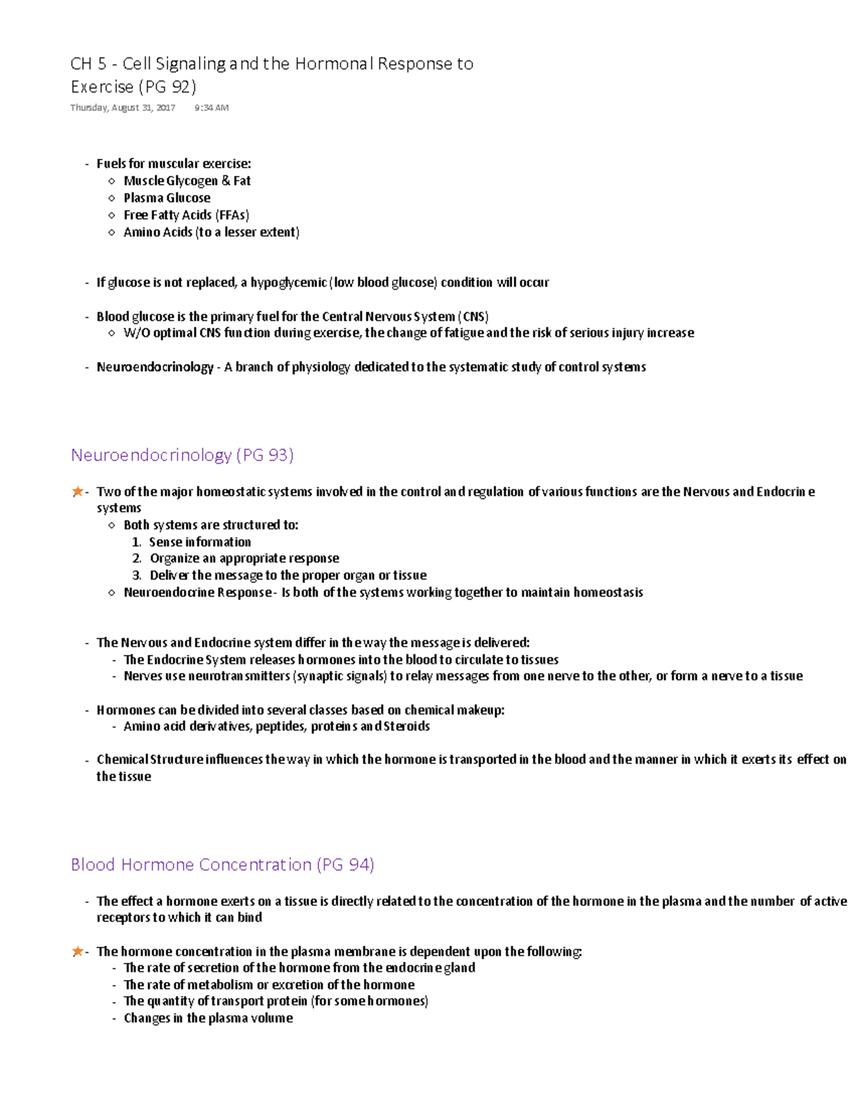 EXSC 3101 - CH 5 - Cell Signaling and the Hormonal Response to Exercise ...