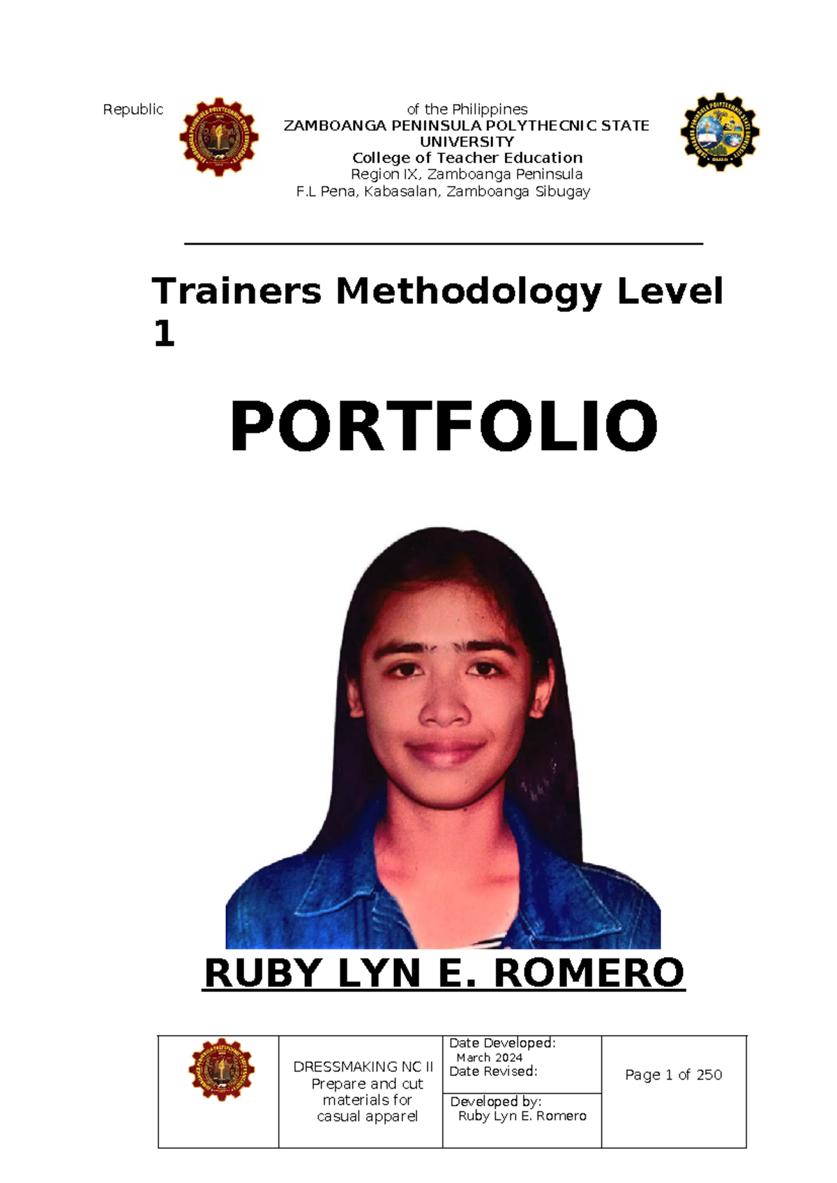 Romero TM1 Cblm Garments - Republic of the Philippines ZAMBOANGA ...