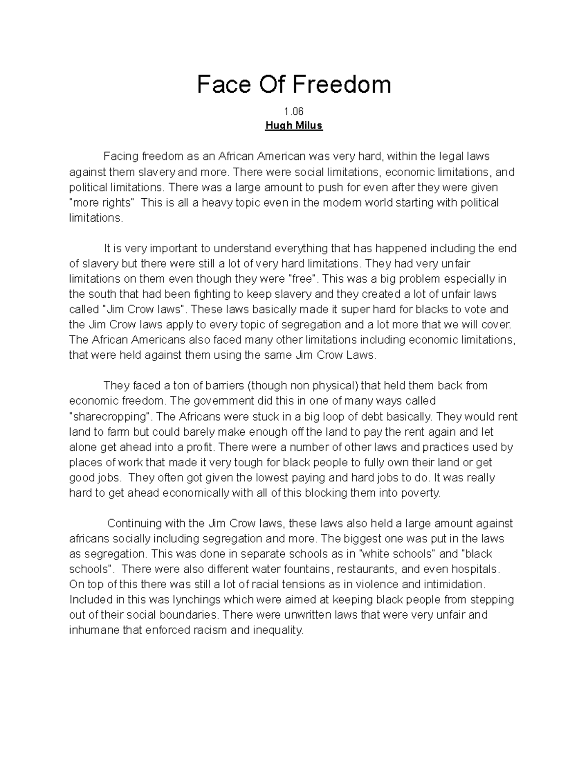 Face Of Freedom - Hugh Milus Facing freedom as an African American was ...