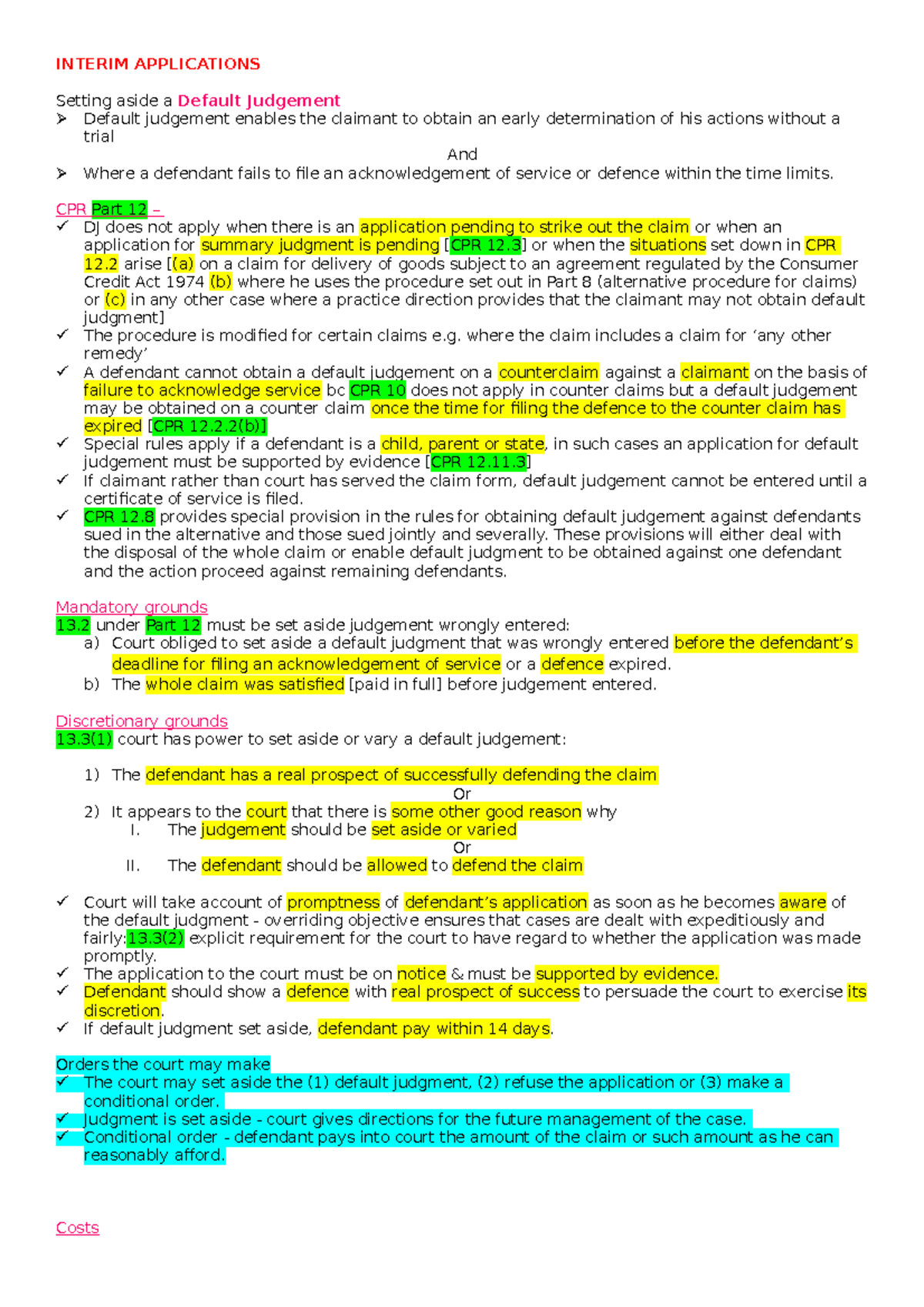 Civil lit-interim applications - INTERIM APPLICATIONS Setting aside a ...