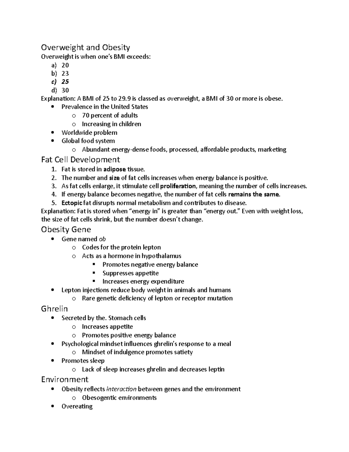 Nutrition Ch9 - Notes from power points - Overweight and Obesity ...