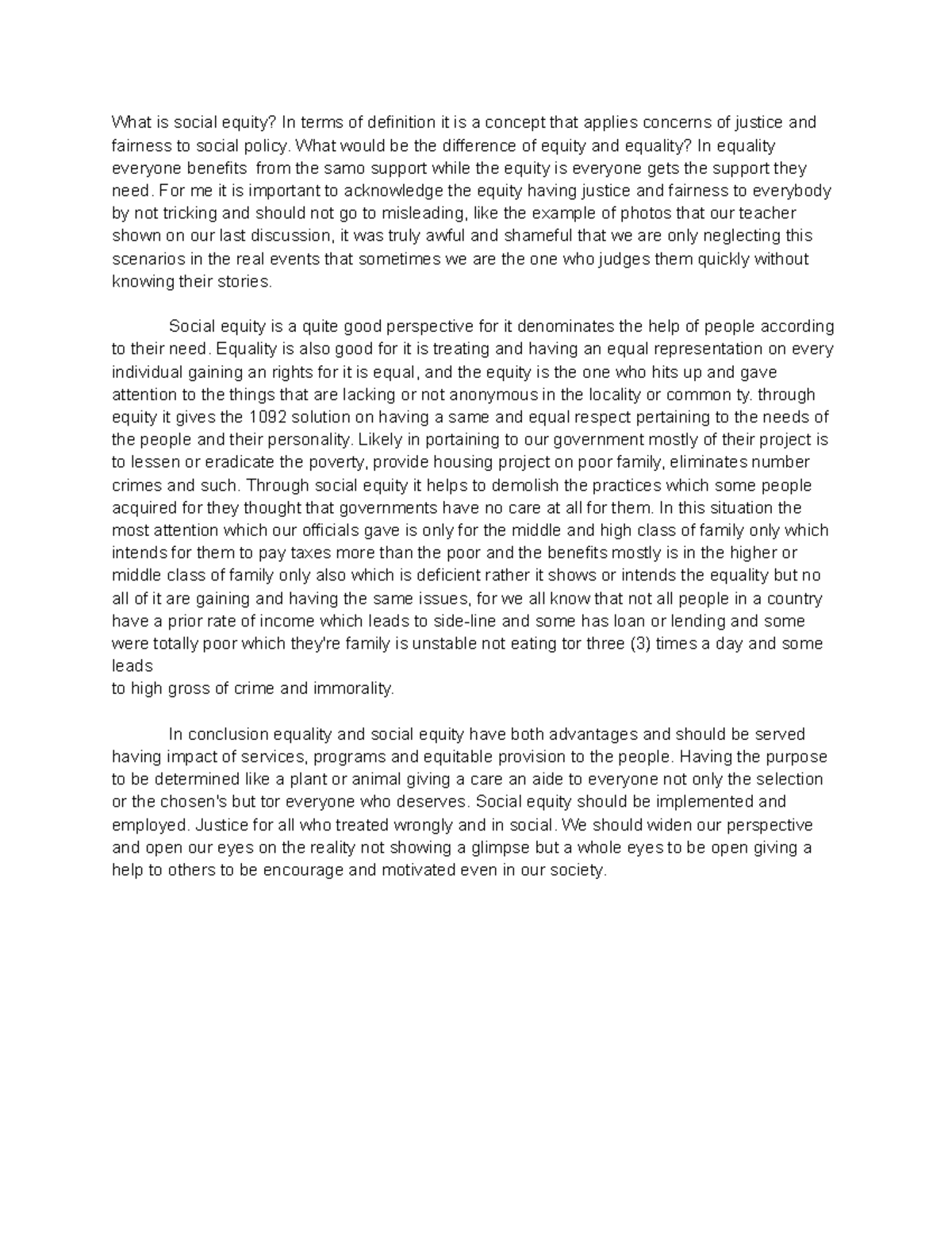 Activity 1 - nothing - What is social equity? In terms of definition it ...
