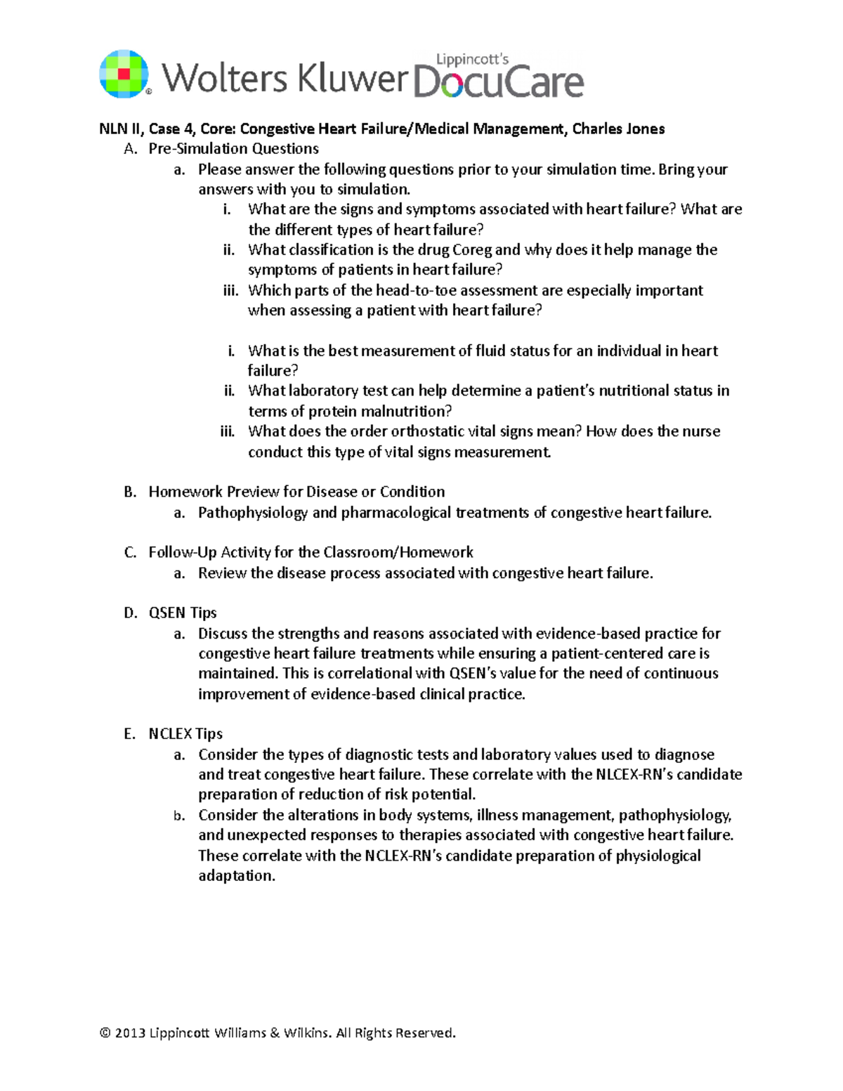 Med Surg Nlnii Case 4 Core Congestive Heart Failure Medical Management ...