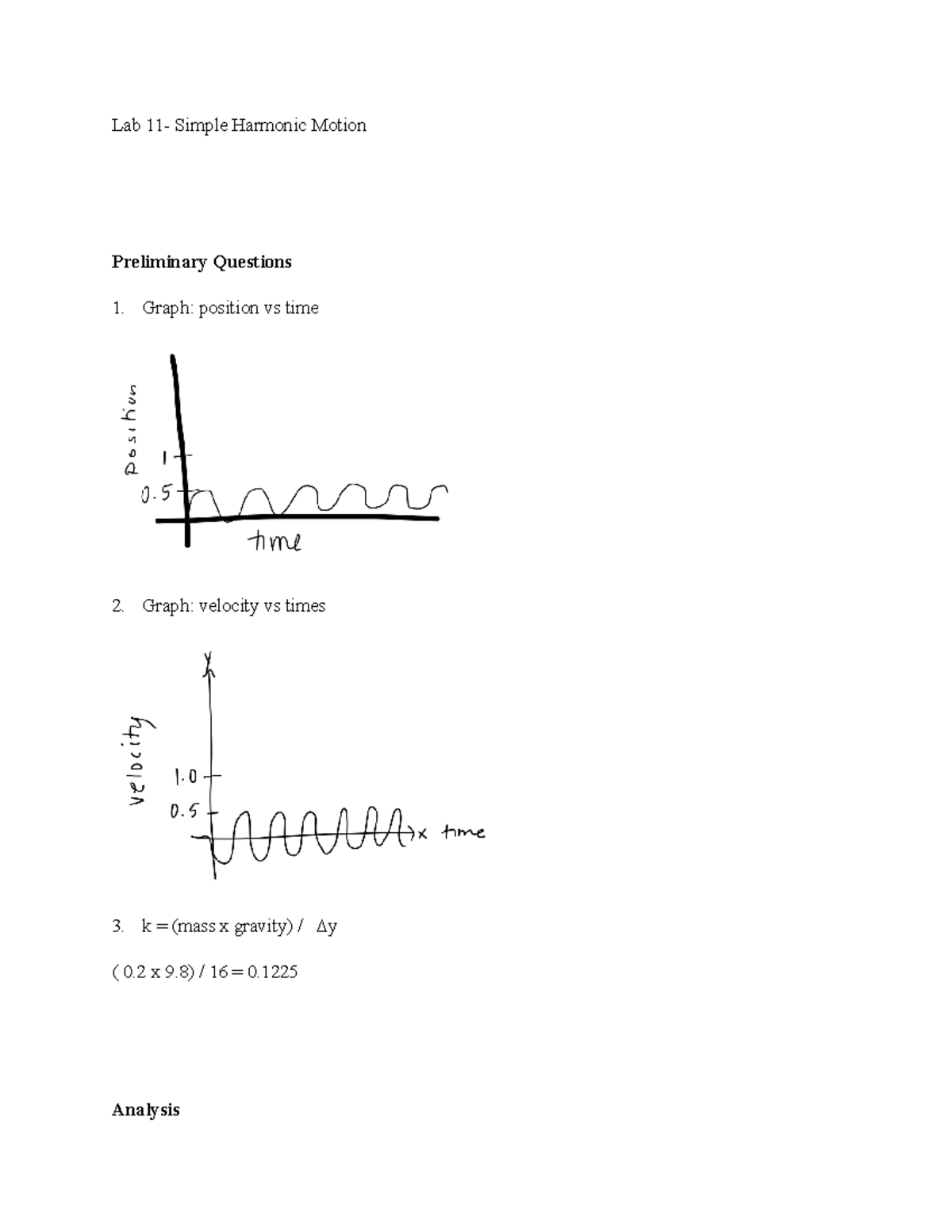 Lab 11 - Lab 11- Simple Harmonic Motion Preliminary Questions Graph ...