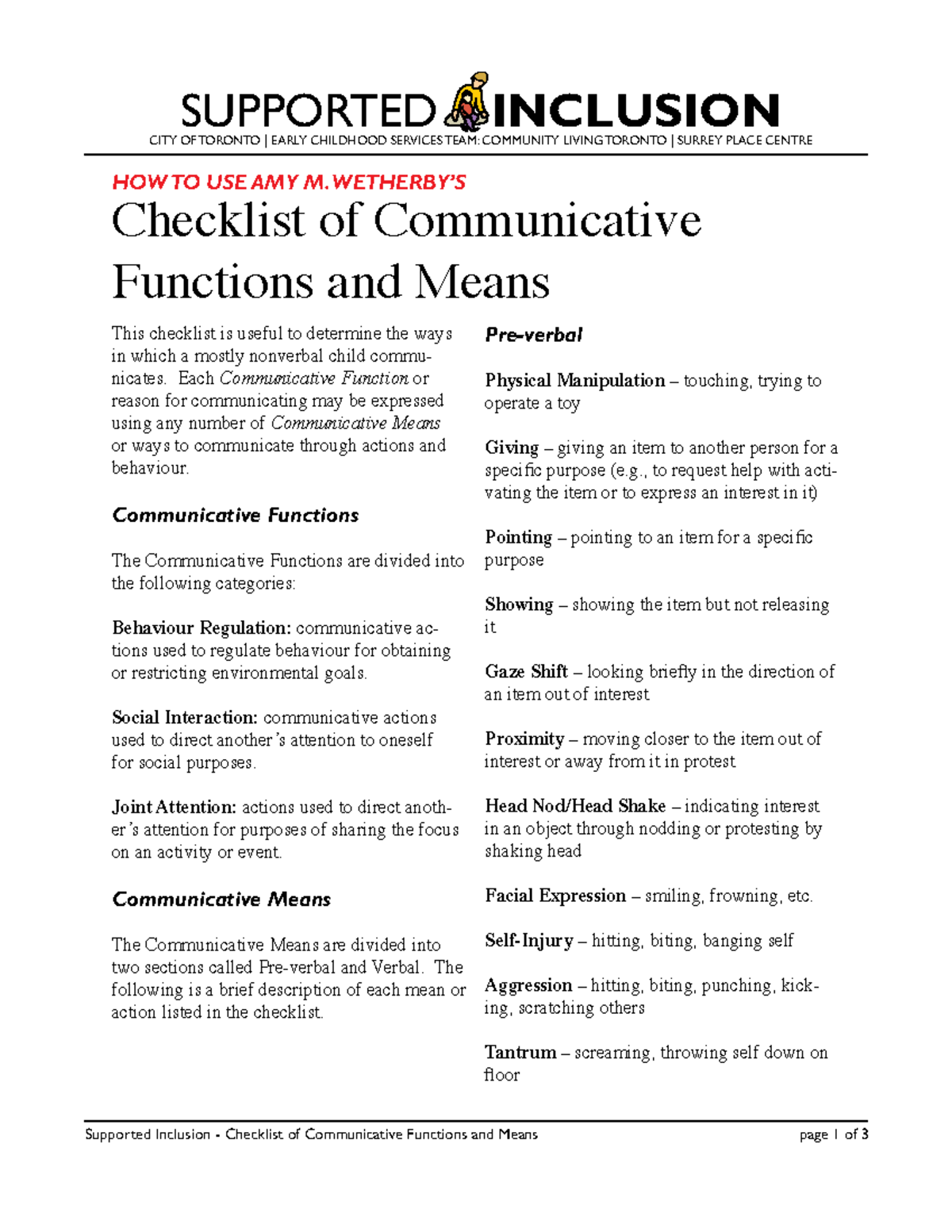 Checklist of communicative functions - Each Communicative Function or reason for communicating ...